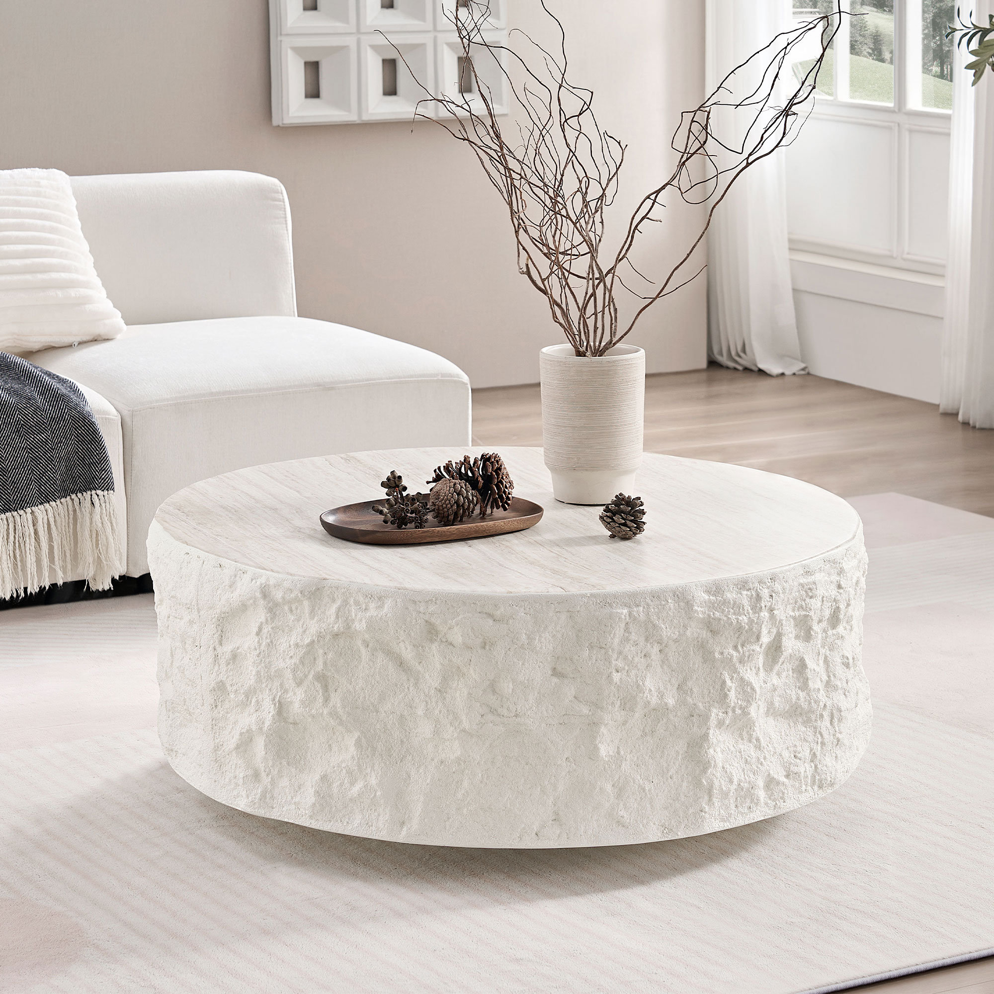 Ivy Bronx 35.43"Fiberglass Round Center Coffee Table for Living Room ...