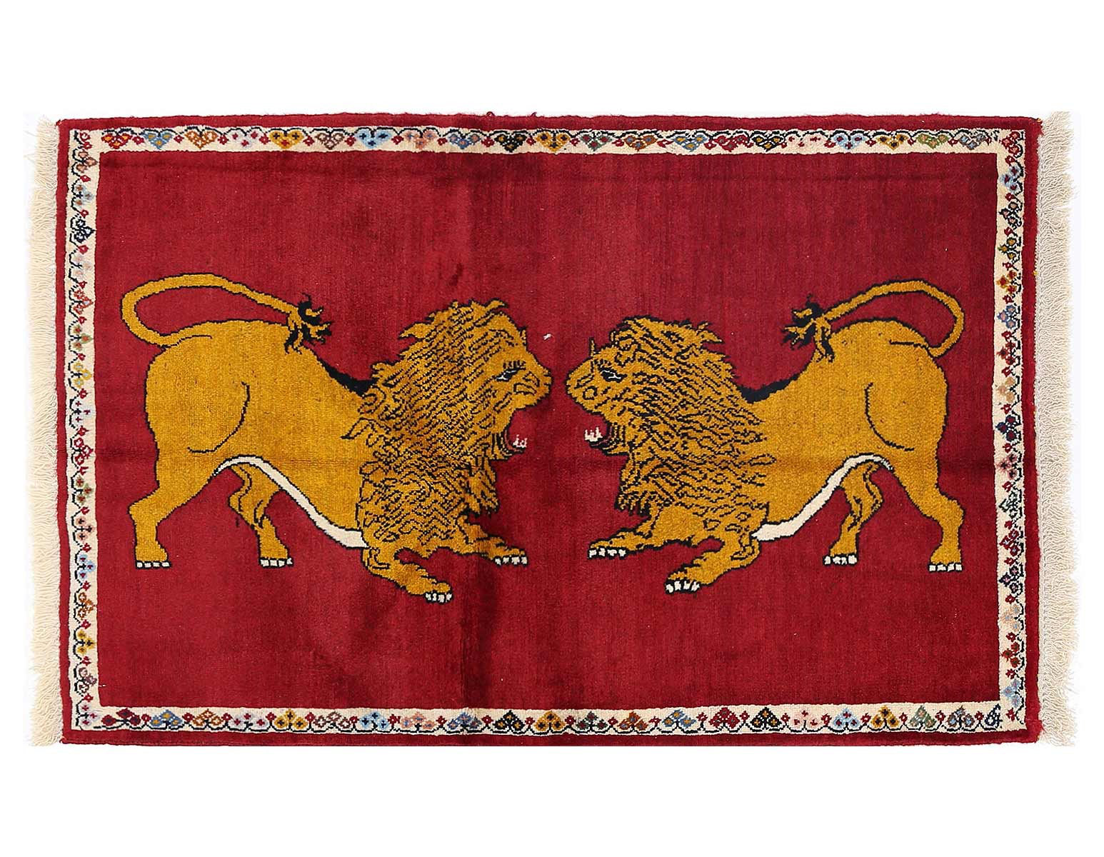 Isabelline Animal Pictorial lion Shiraz Persian Hand Knotted Wool rug 2 ...