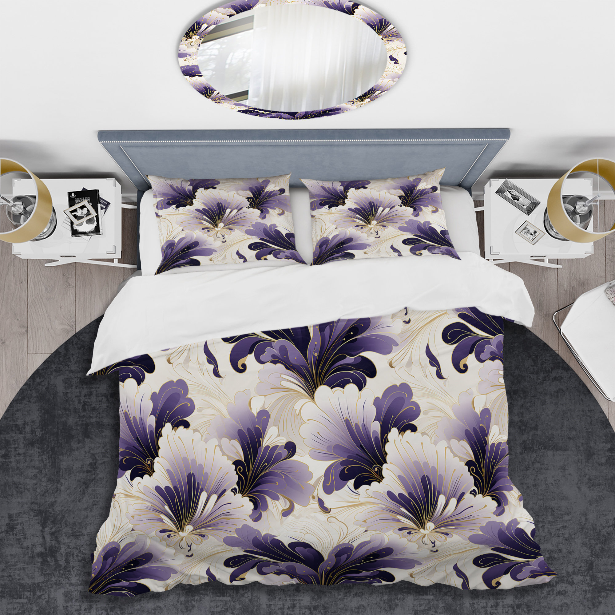 Design Art Damask Purple And White Art Deco Pattern I - Damask Duvet ...