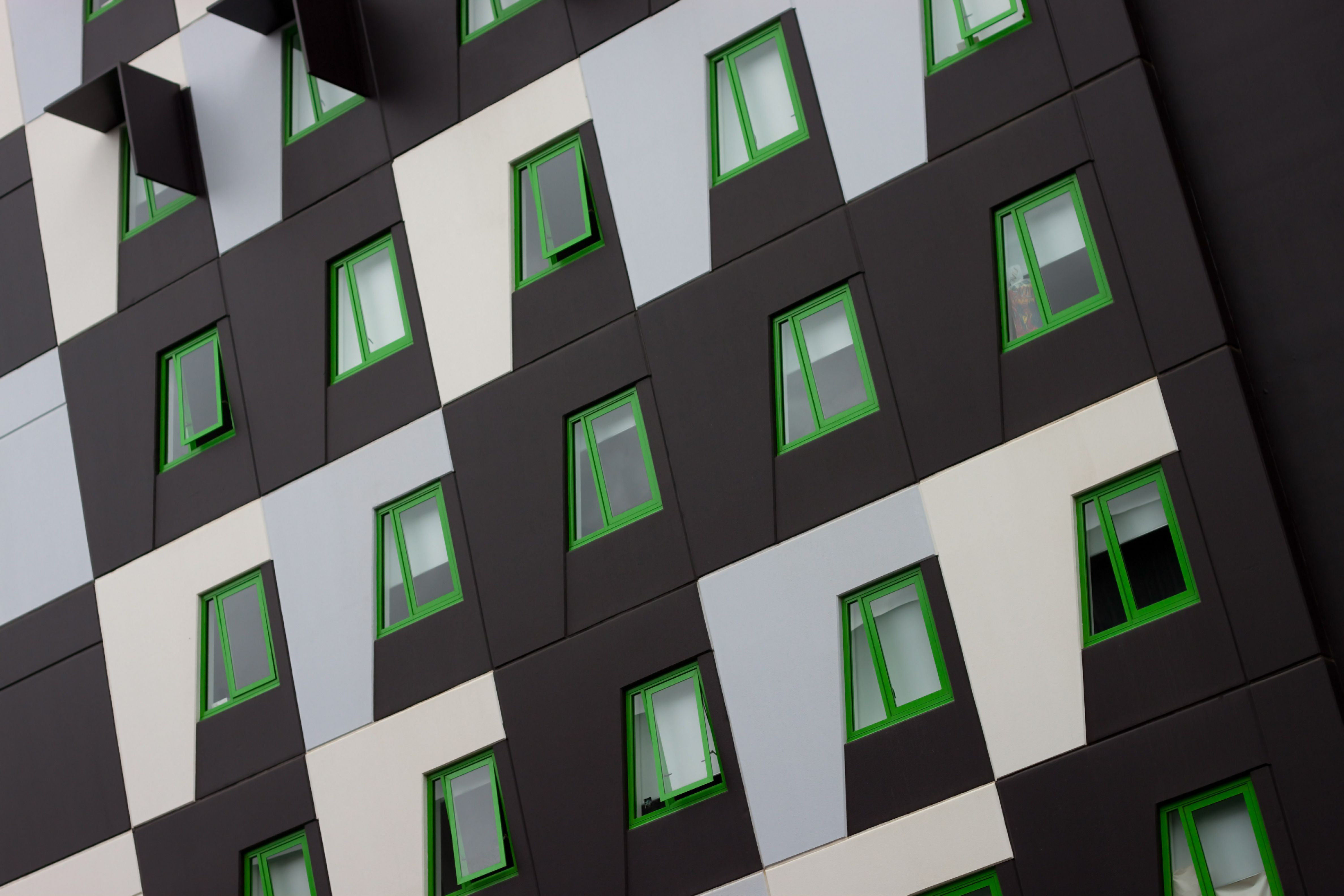 Ebern Designs Green Windows Modern Building - Wrapped Canvas Photograph ...