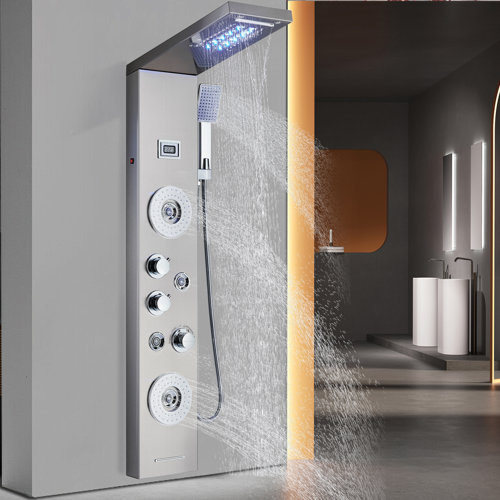 AlenArtWater Shower Panel Tower LED Head Shower Faucet Stainless ...