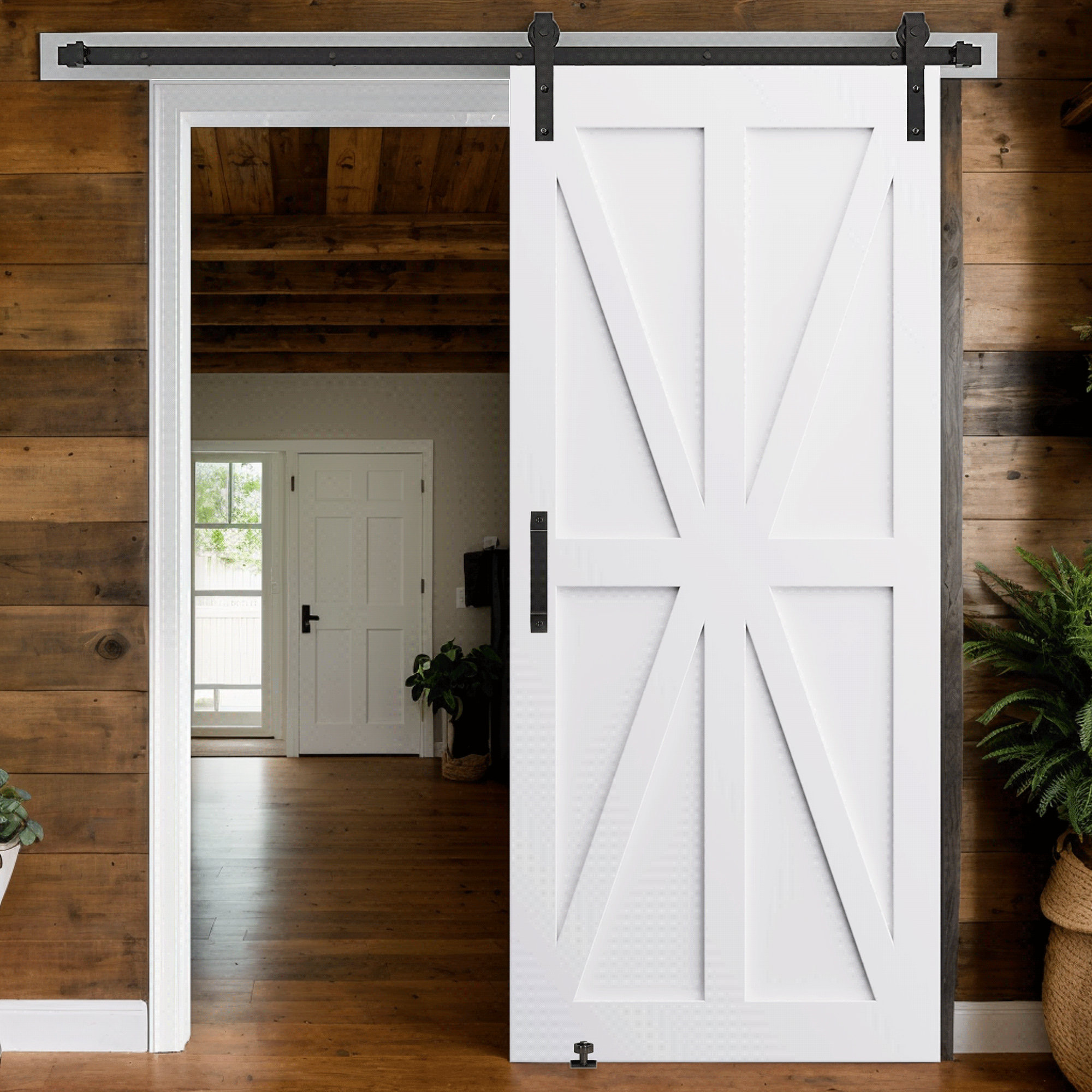 Visco Link Modern Five Panel Real Primed Door Slab with 6.6FT Sliding ...