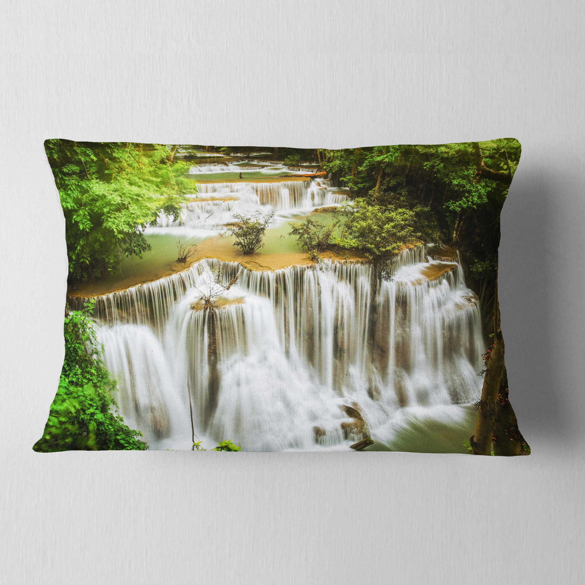 Design Art Green Huymea Kamin Waterfall - Landscape Printed Throw ...