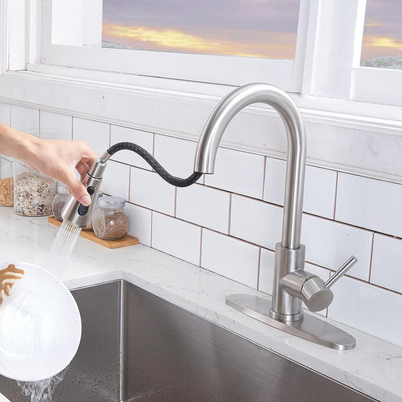 Ufaucet Brushed Nickel Single Handle Kitchen Faucet with Pull Down ...