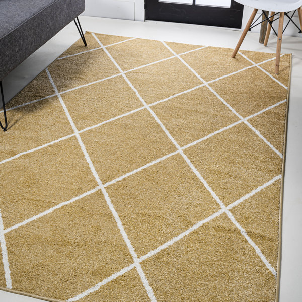 Foundry Select Cole Minimalist Diamond Trellis Gold/White Rug | Wayfair