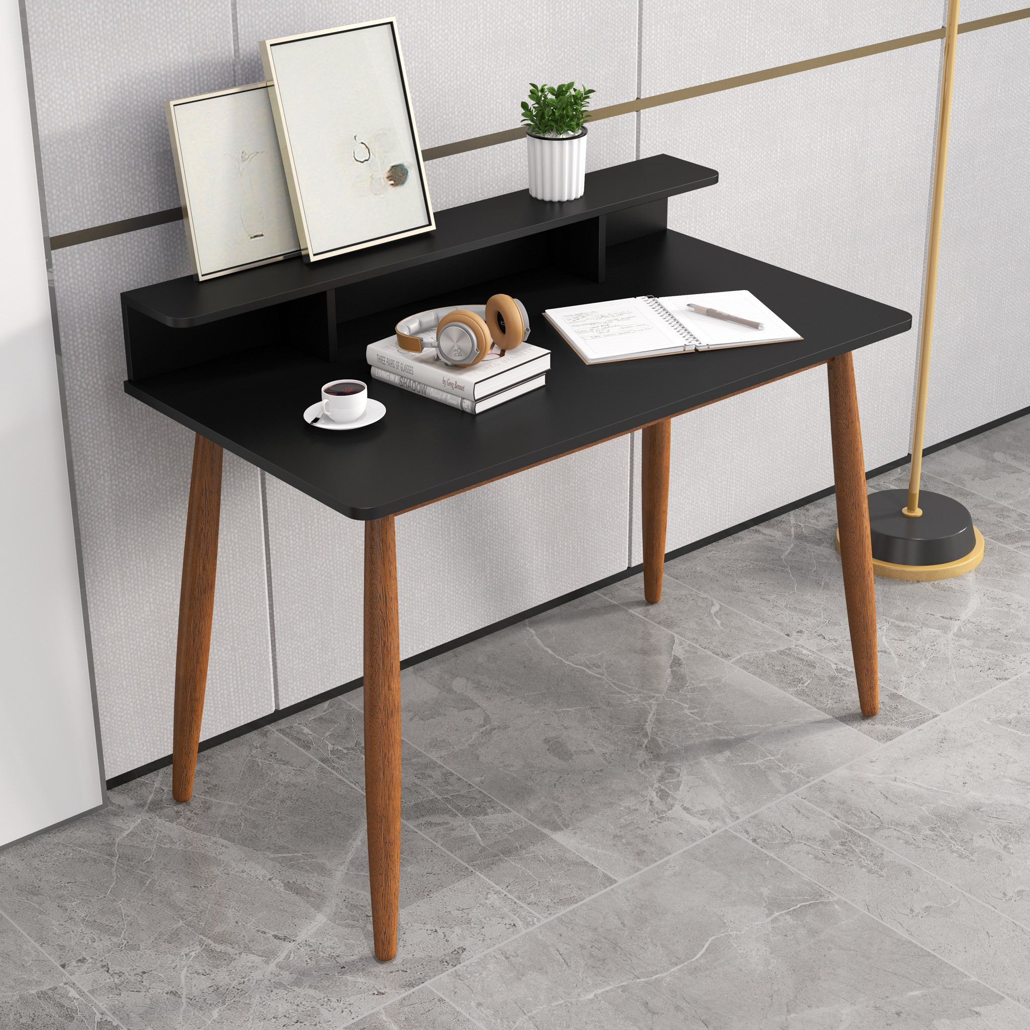 Corrigan Studio Deondry Modern Solid Wood Home Office Work Desk and ...