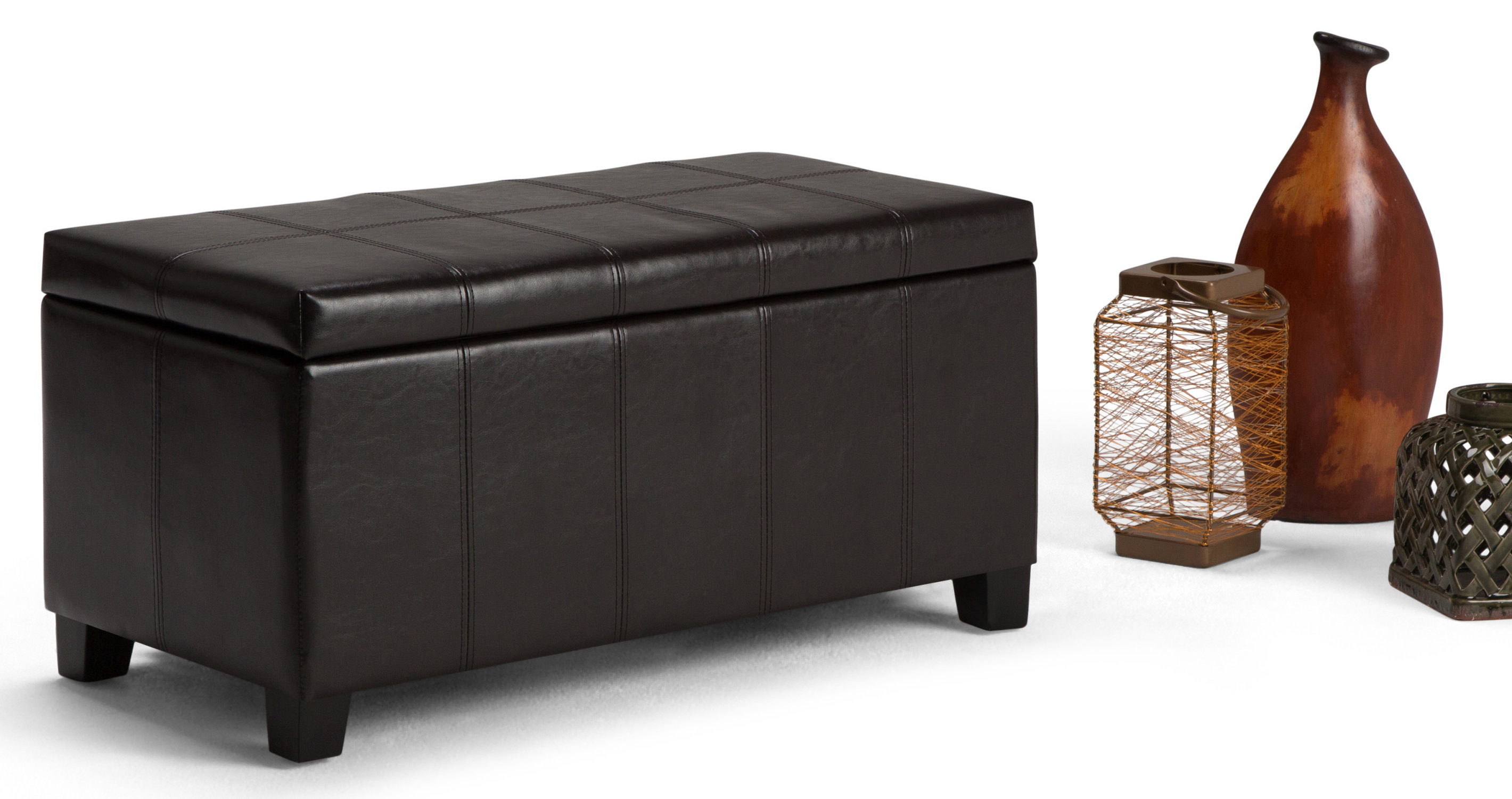 Simpli Home Dover 36"W Upholstered Contemporary Rectangular Storage ...