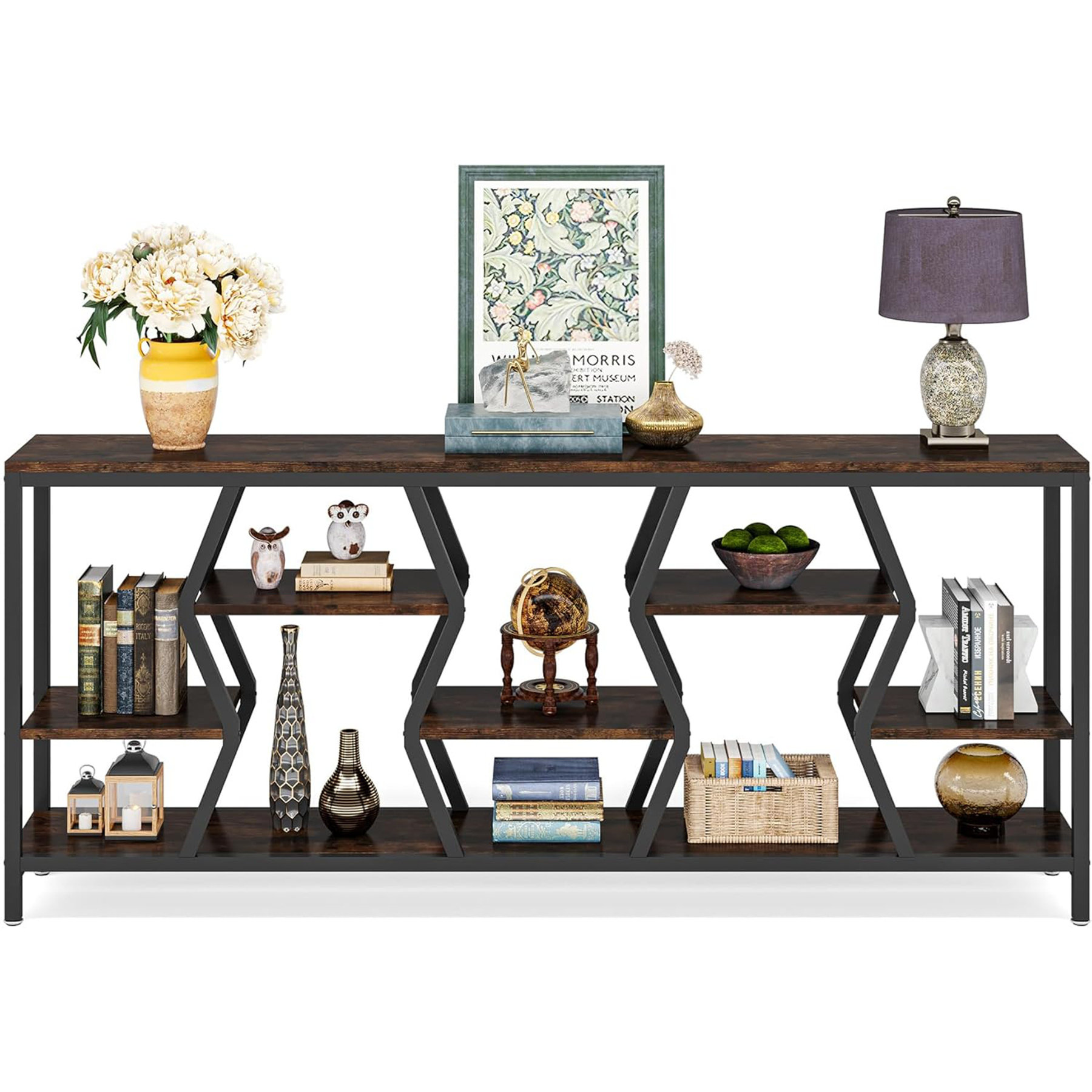 17 Stories 70.9 Inches Sofa Console Table with 4 Tier Wood Storage Shelves | Wayfair