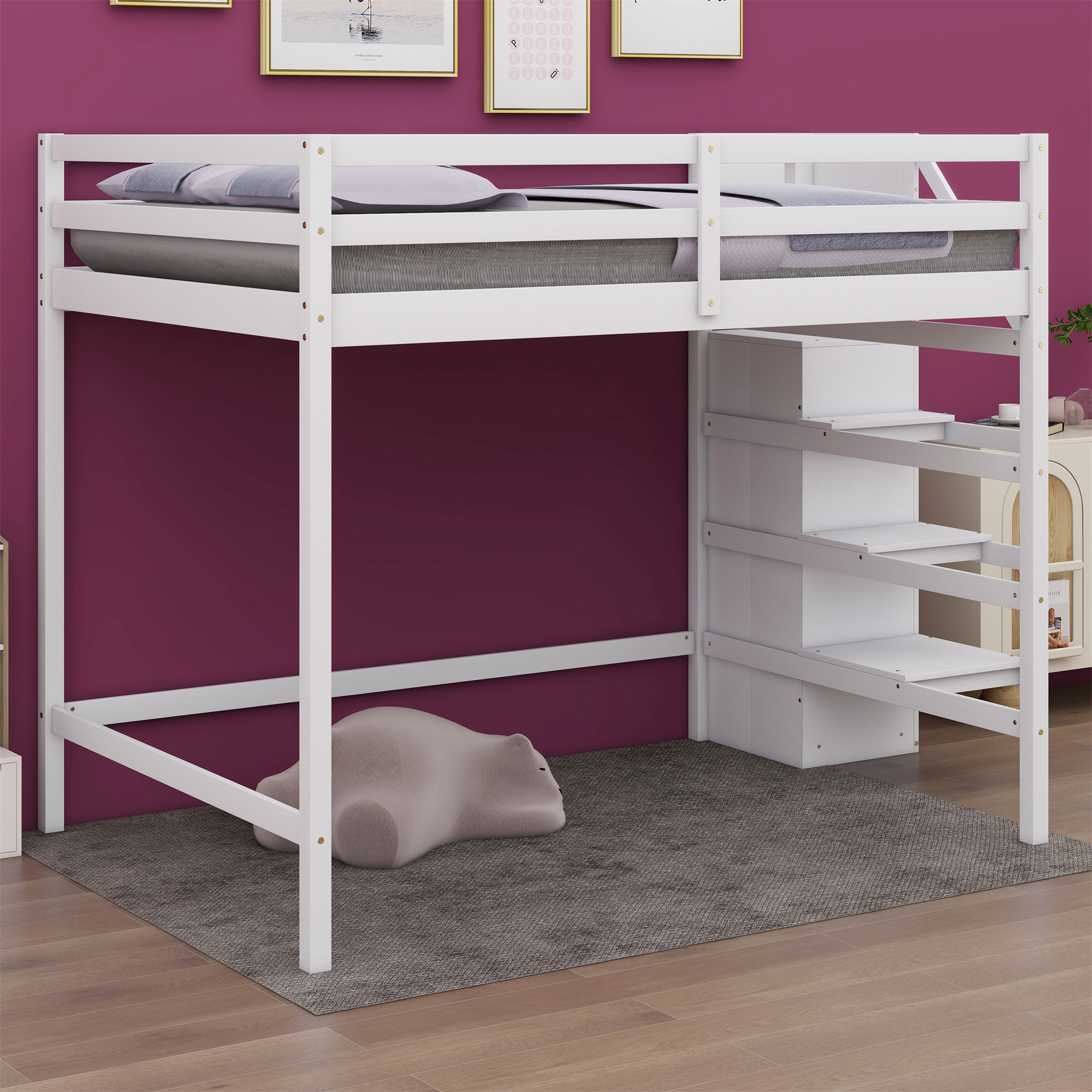 Harriet Bee Jakema Full Size Loft Bed with Built-in Storage Wardrobe ...