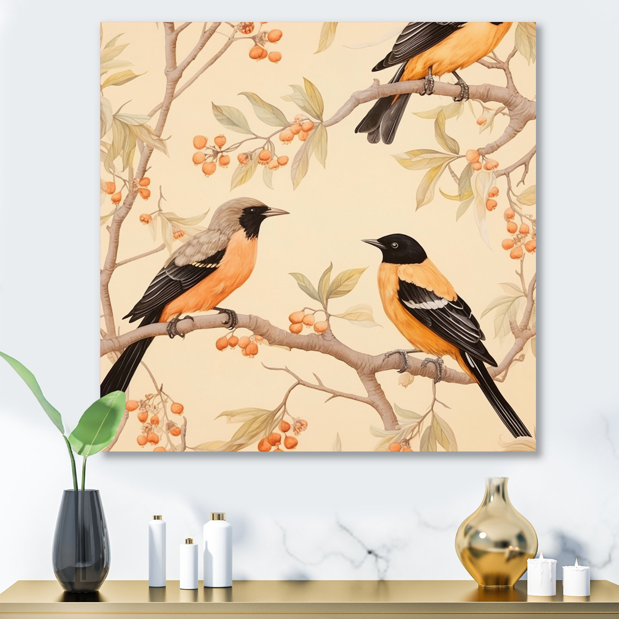 Red Barrel Studio® " Orange Black Birds On Trees III " - Wayfair Canada