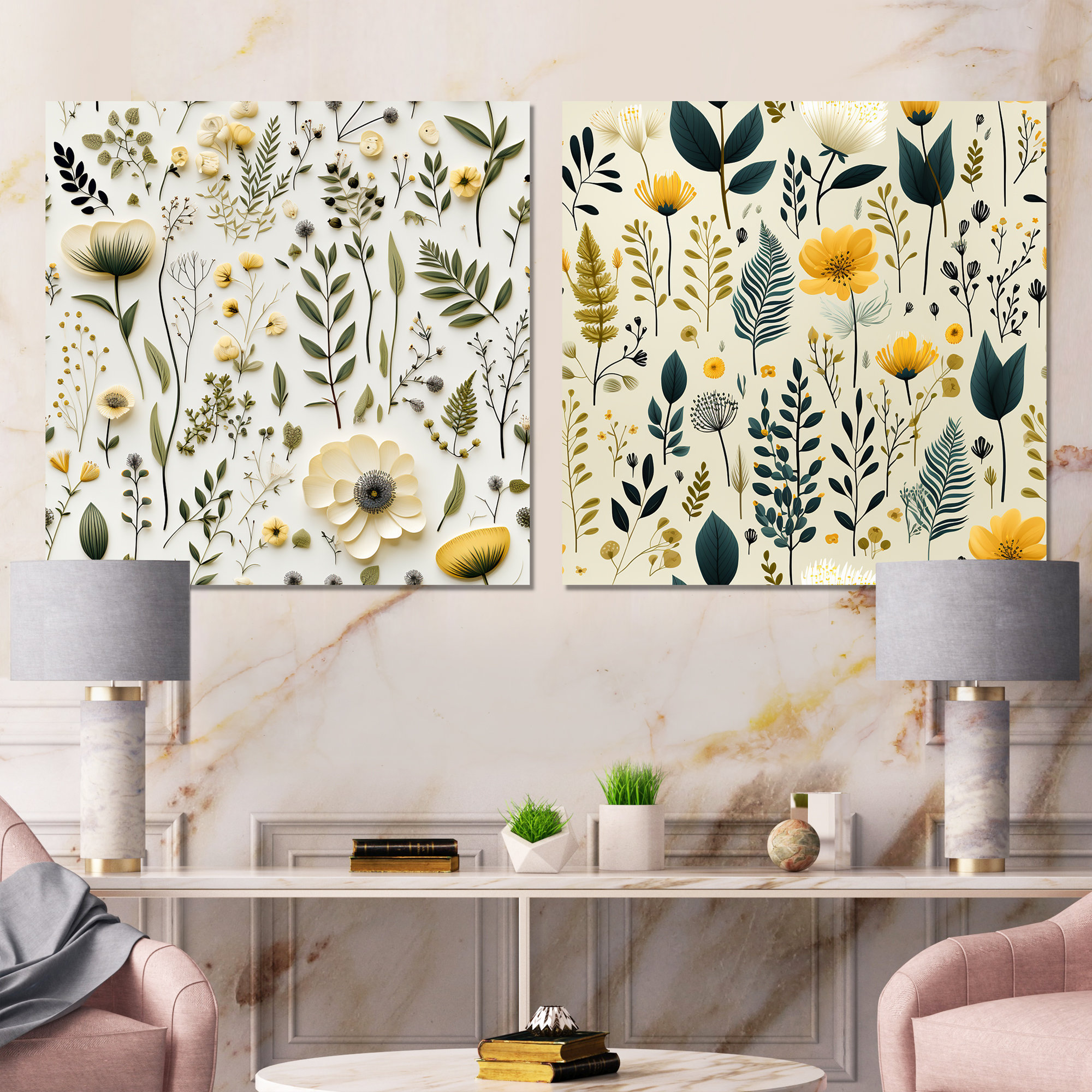 Design Art Botanical Neutrals Boho Pattern IV - Abstract Botanicals Canvas Wall Art Set Of 2 ...
