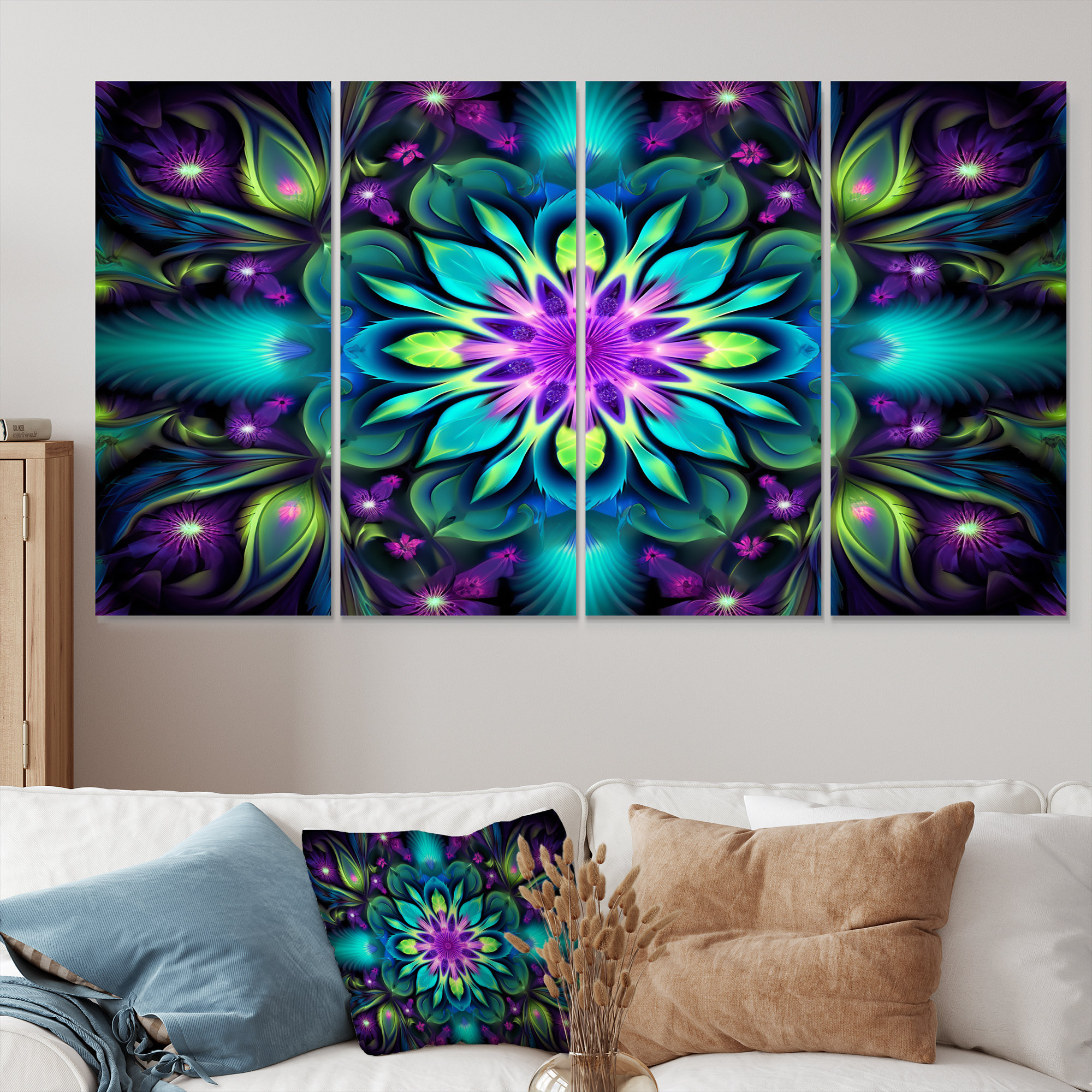 Dakota Fields Turquoise Neon Fractal Flowers II - Boho Mandala Wall Art ...