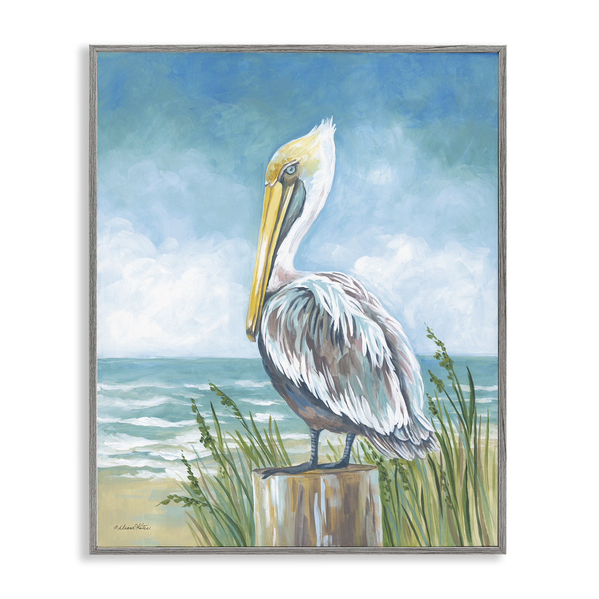 Highland Dunes Pelican Perched near Shore Framed Giclee, design by ...