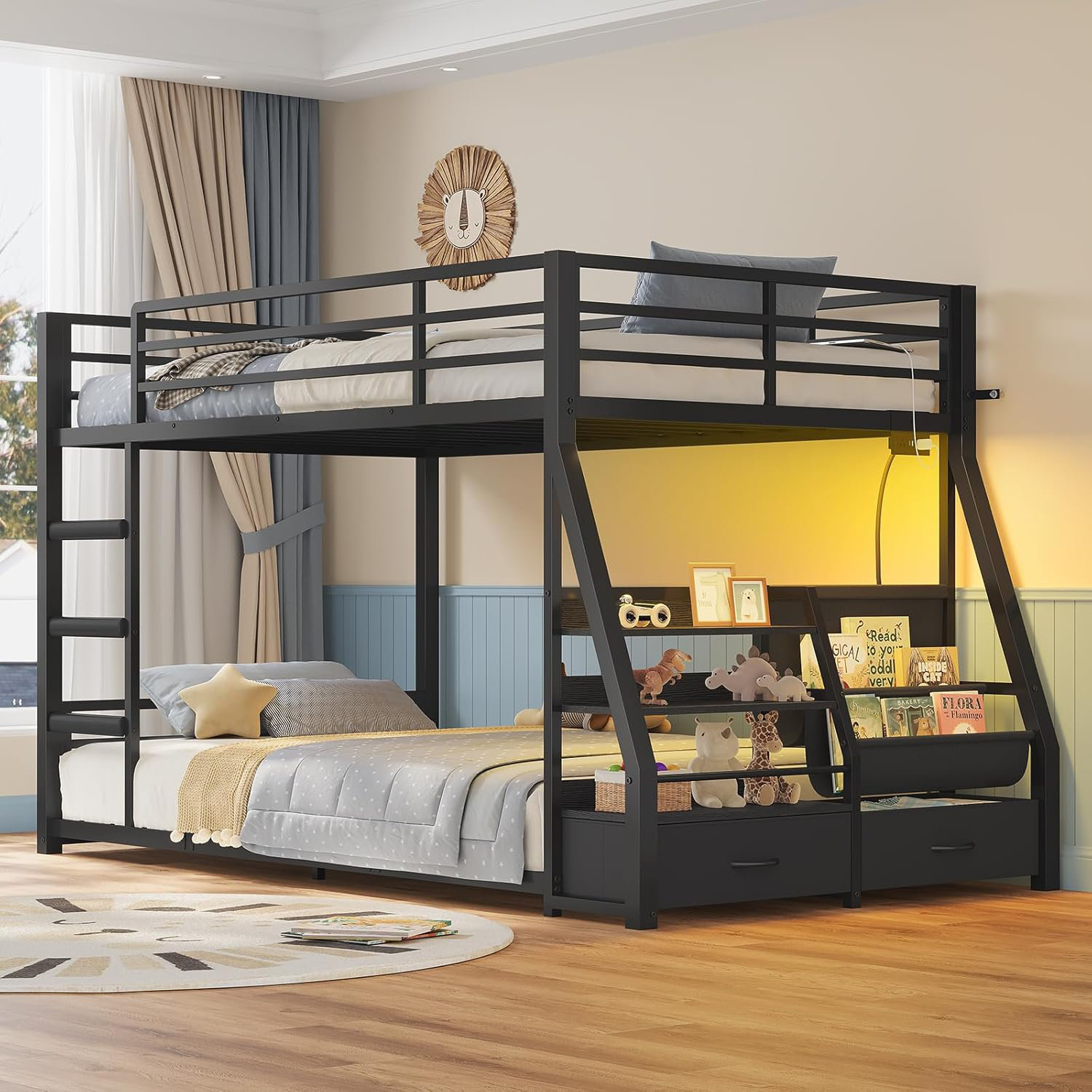 Isabelle & Max™ Low Bunk Bed With Sling Bookshelves, Storage Drawers ...