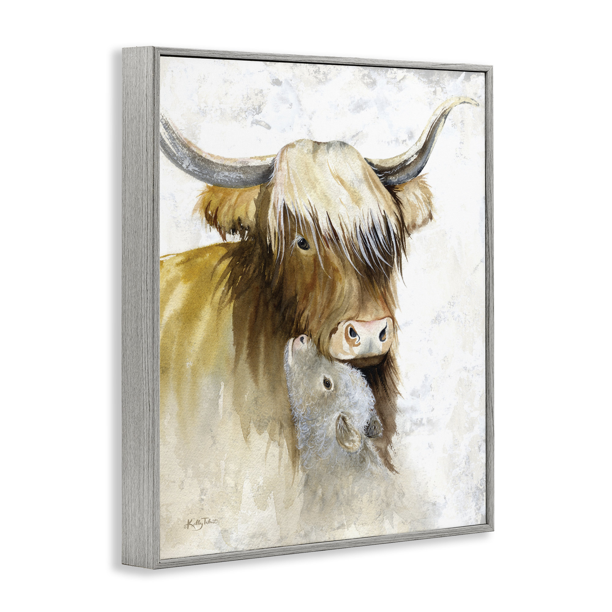 Stupell Industries Neutral Longhorn & Calf Giclee Art by Kelley Talent ...