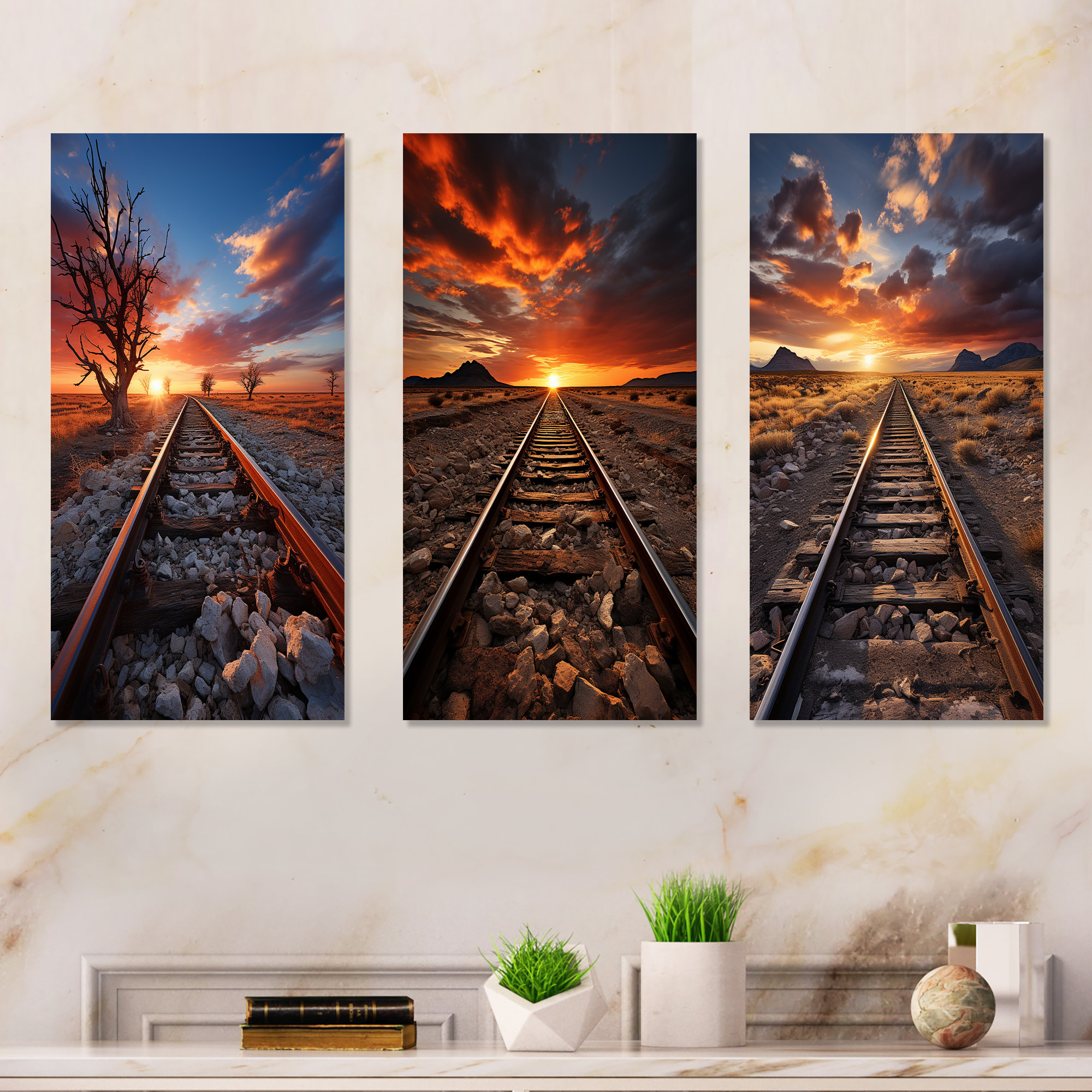 Lark Manor™ Railway Track In Sunset Landscape - Train Metal Wall Decor ...