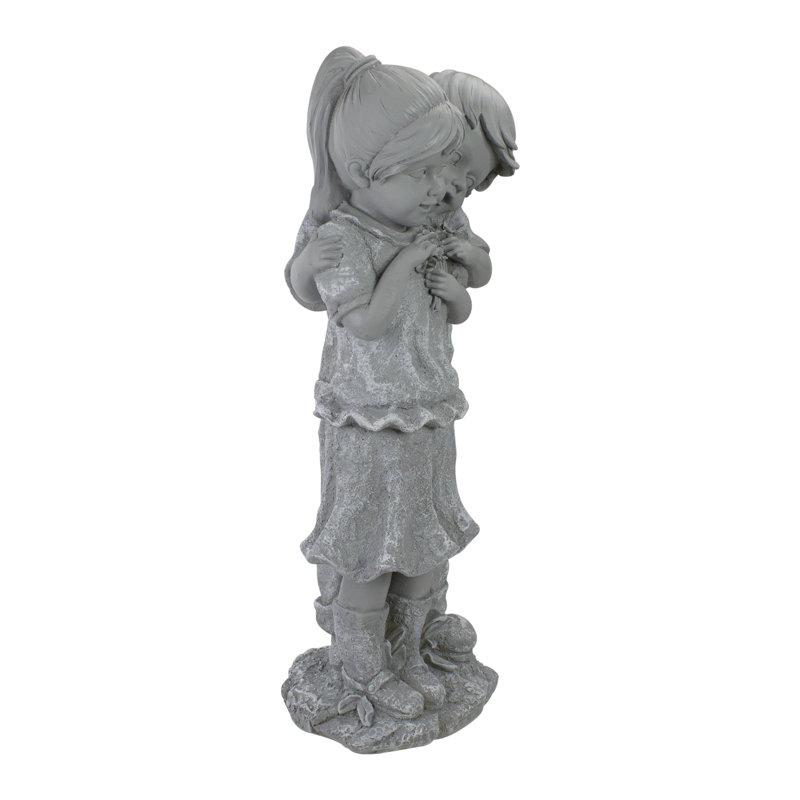 Northlight Seasonal 19.5" Gray Boy Hugging Girl Outdoor Garden Statue ...