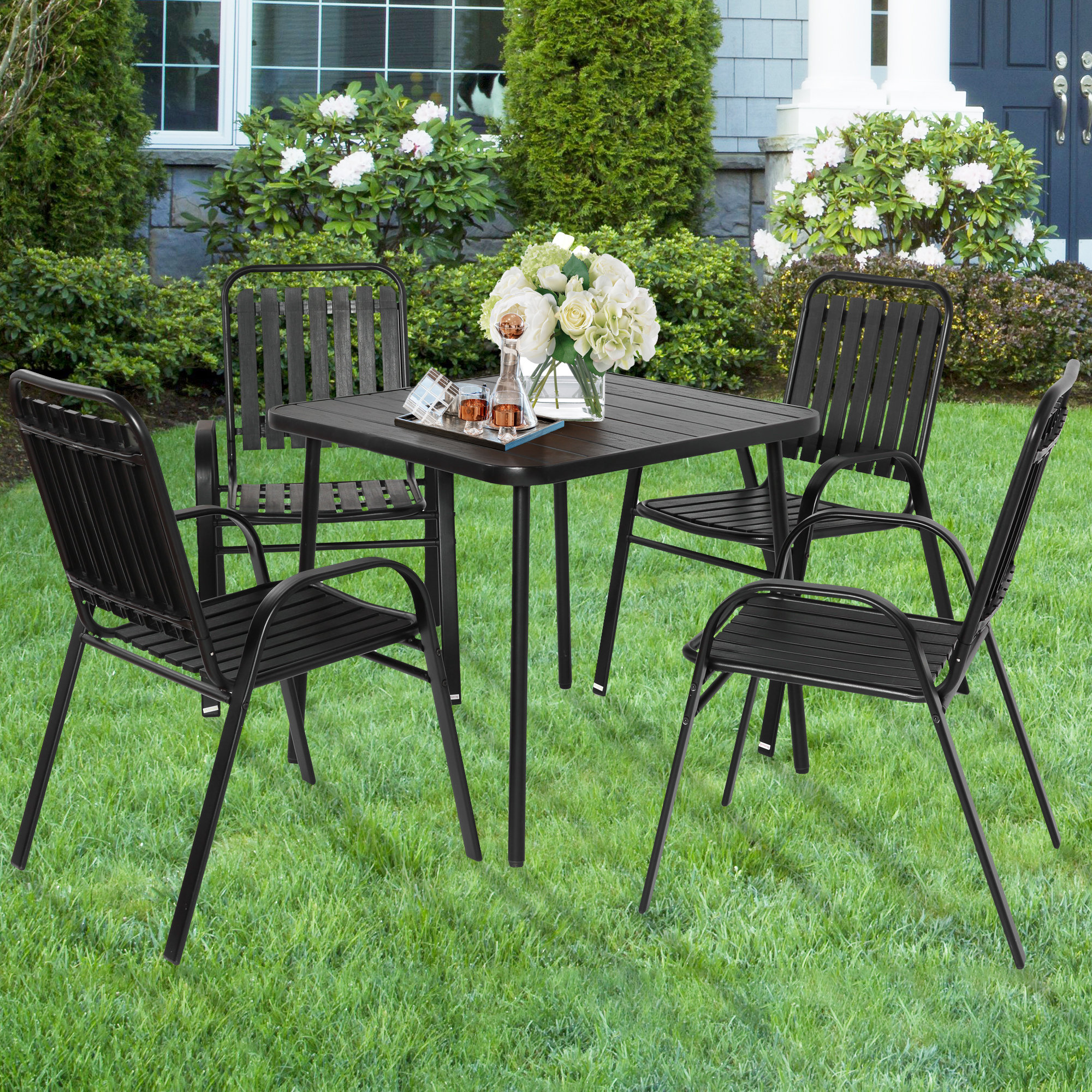 George Oliver 5-piece Outdoor Patio Dining Set With Square Table & 4 ...