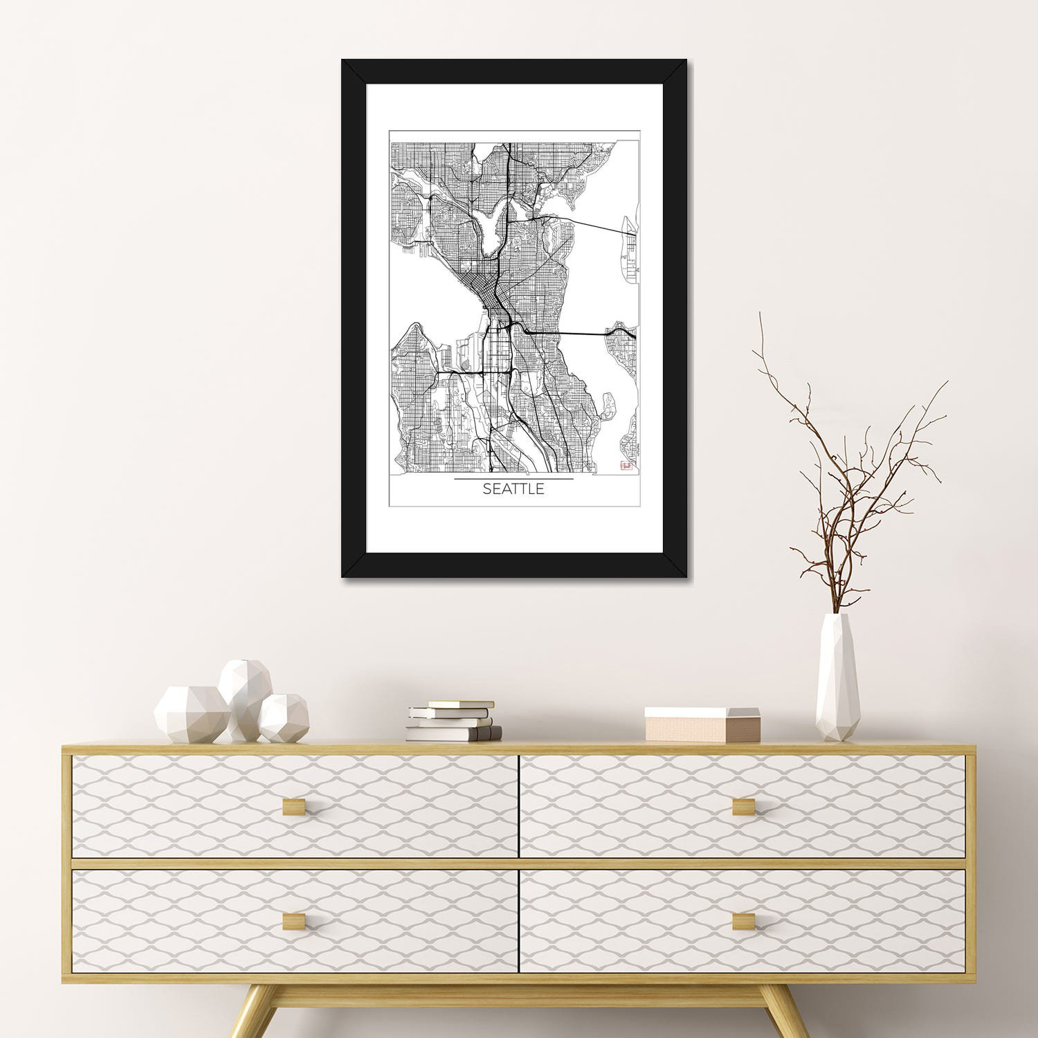 East Urban Home 'Seattle Minimal Urban Blueprint Map' Graphic Art Print ...