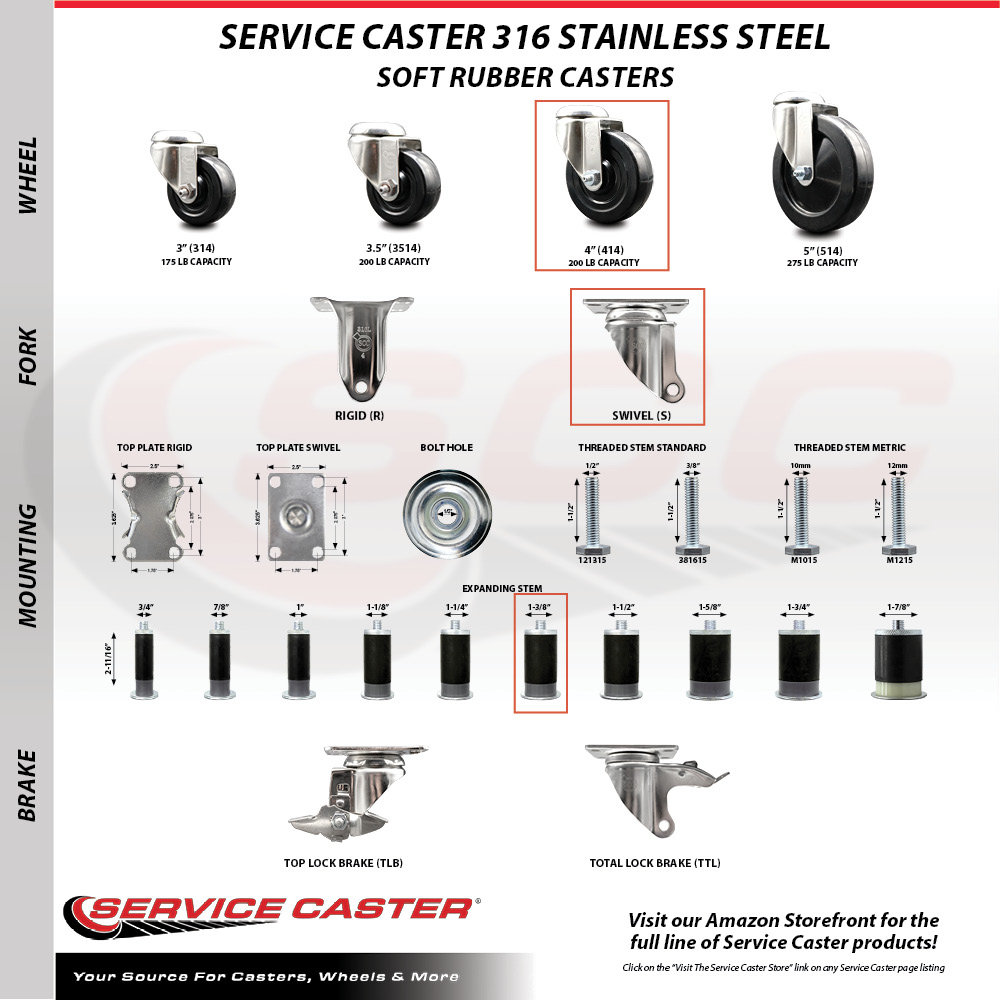 Service Caster Soft Rubber Casters | Wayfair