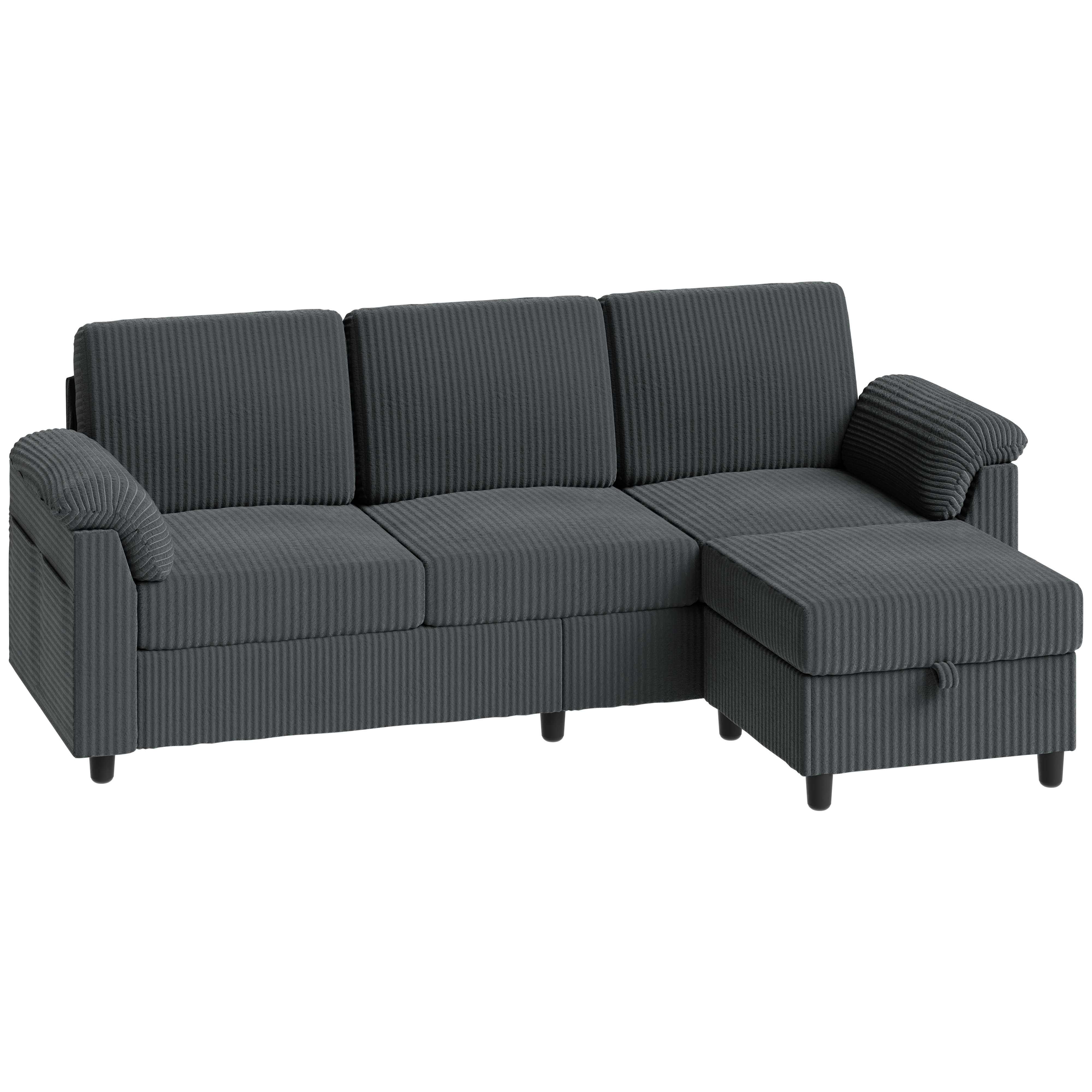 Ebern Designs Modern L-Shaped Sofa with Ottoman – Soft Fabric, Compact ...