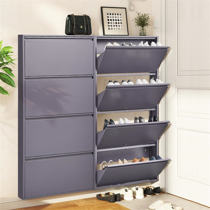 Hokku Designs Steel Shoe Cabinet With 4 Flip Drawers | Wayfair