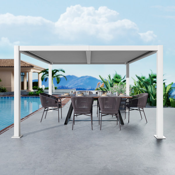 Kozyard Elizabeth White Outdoor Louvered Aluminum Rainproof Pergola ...