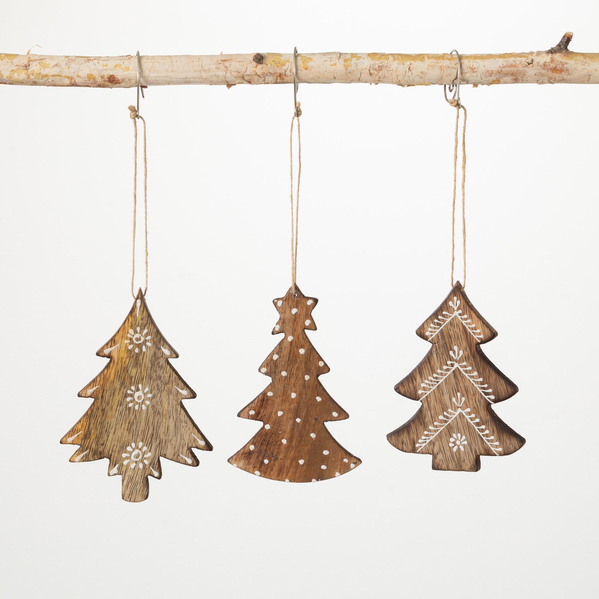 3 Piece Wood Pine Tree Holiday Shaped Ornament Set | Birch Lane