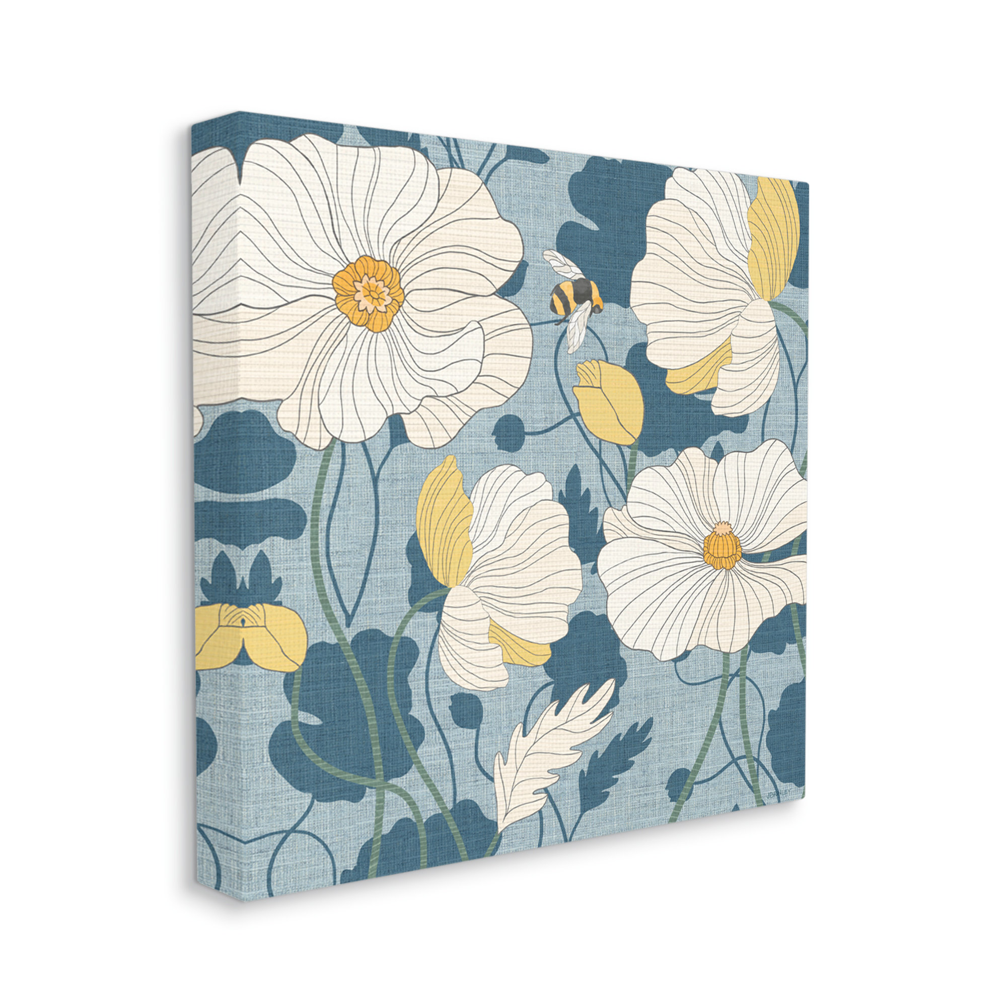 Winston Porter Poppy Pattern on Blue Canvas Wall Art by Jennifer ...
