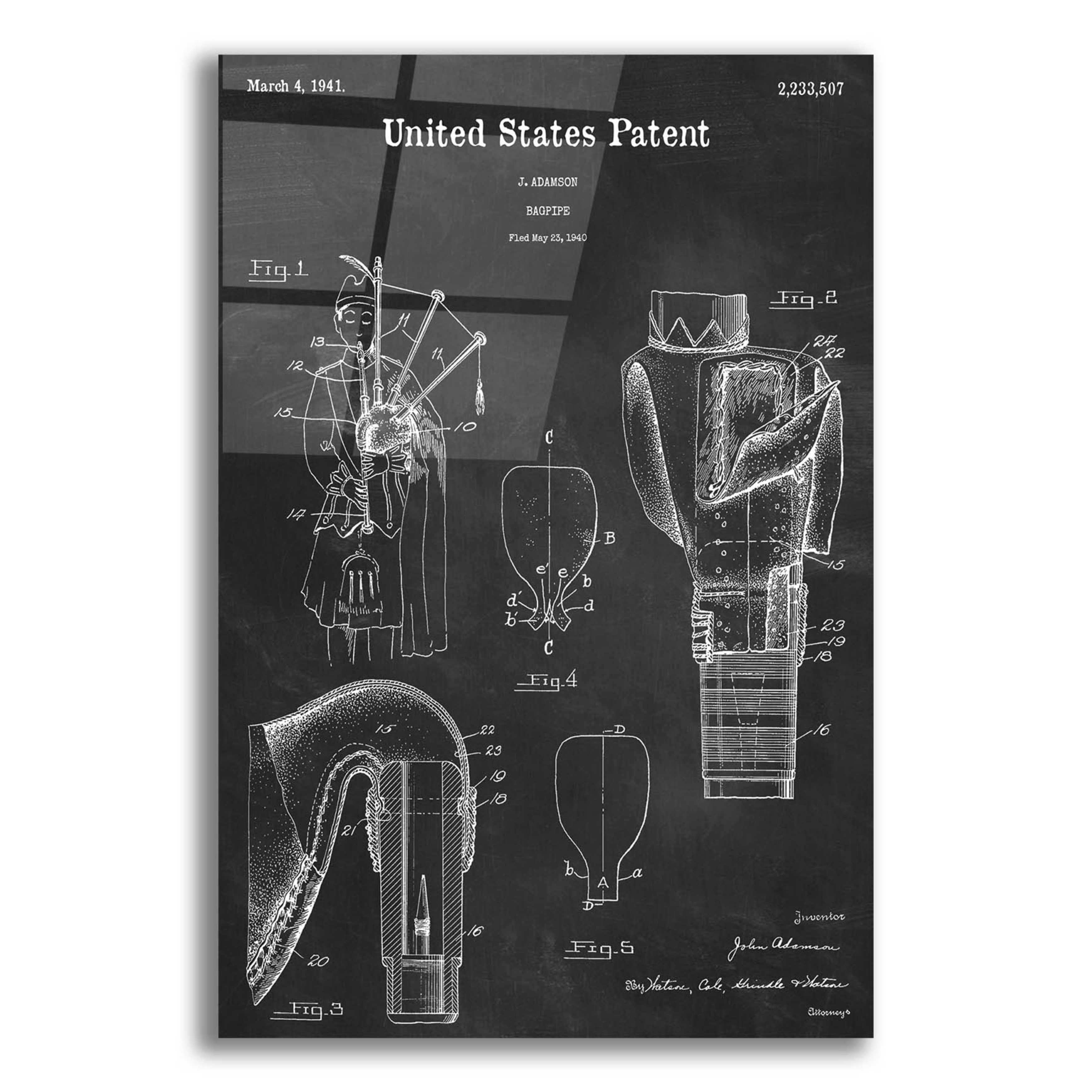 17 Stories 17 Storeys ''Bagpipe Blueprint Patent Chalkboard,'' Acrylic ...