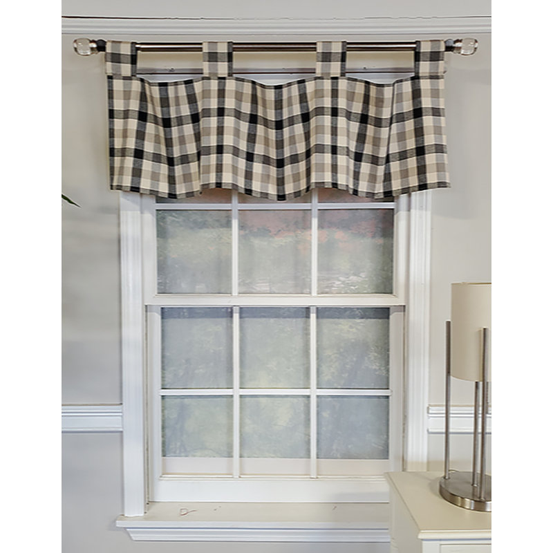 RLF Home Checkered 50'' W Window TAB Valance Black | Wayfair