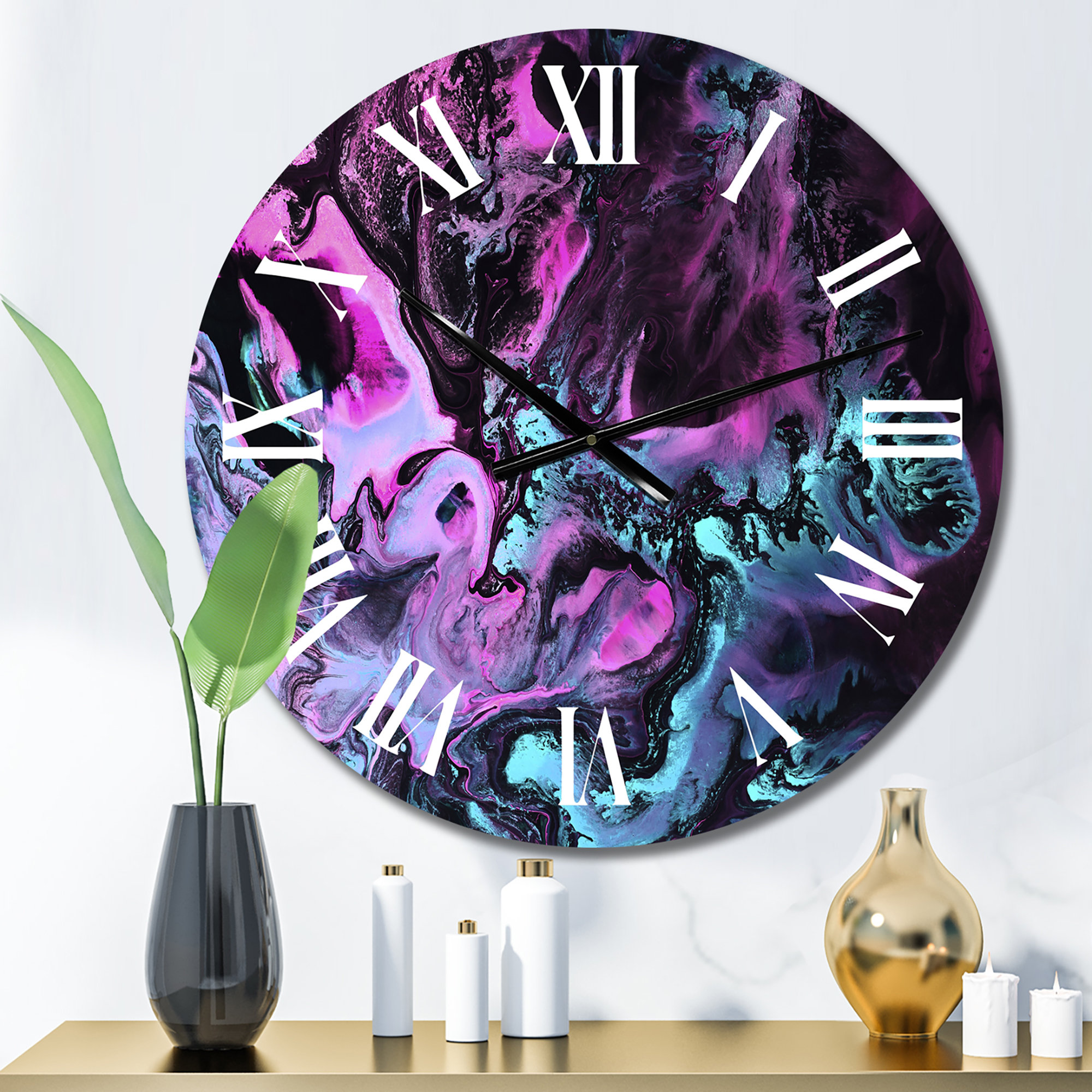 East Urban Home Neon Green and Pink Liquid Art - Modern Wall Clock ...