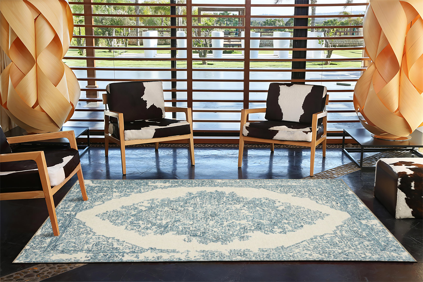 METG HOME Blue Themed Traditional Motif Floral Pattern Vintage ...