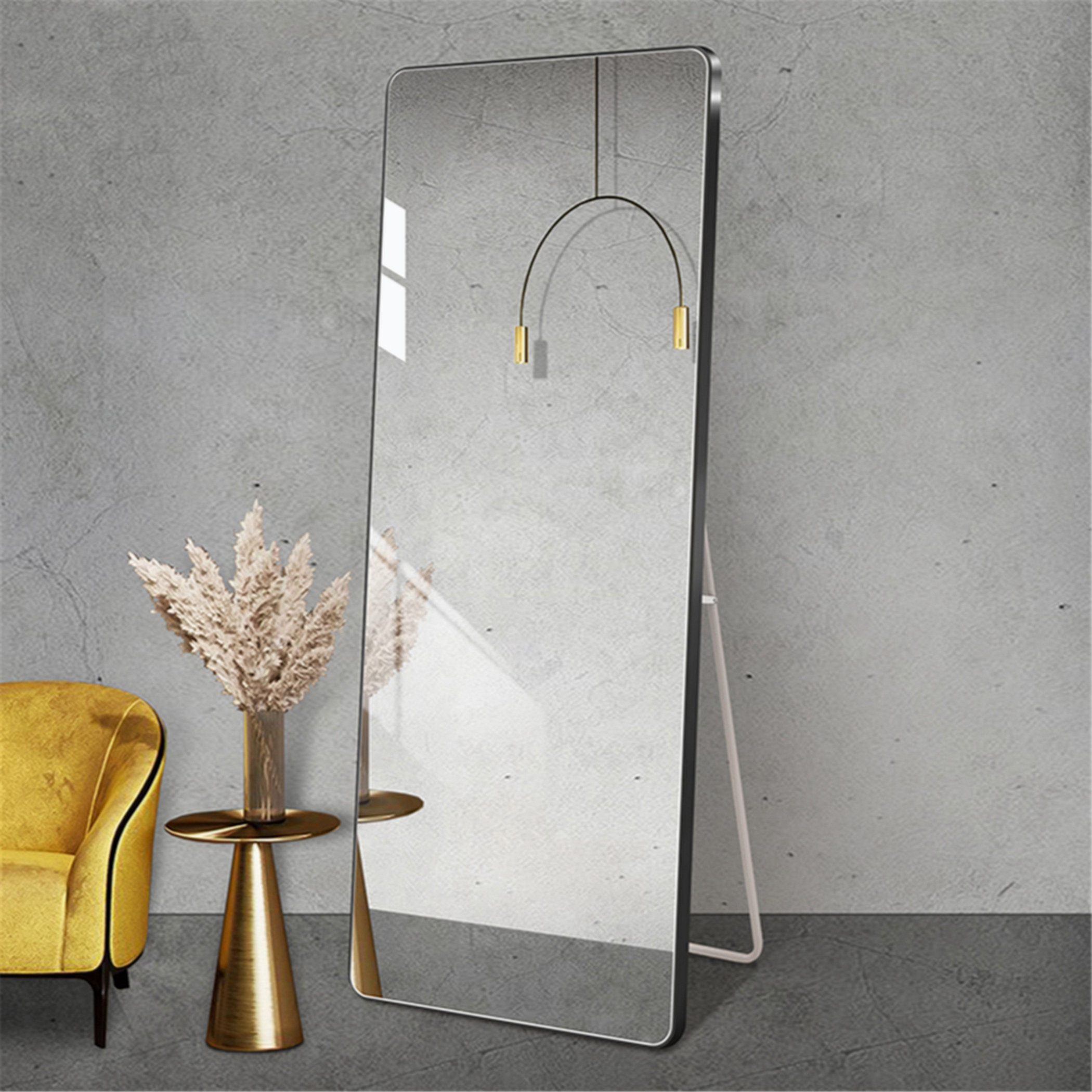 Wenty Aluminum Floor Mirror Full Length Mirrors Leaning Rounded Corner ...