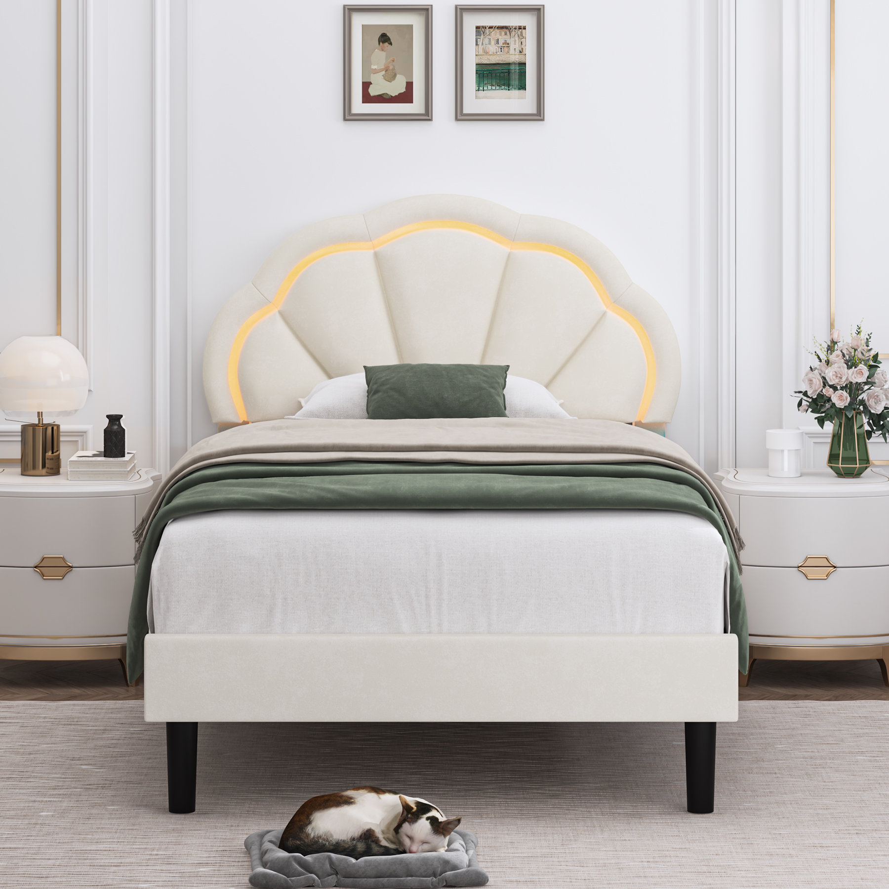Lark Manor™ Aisaiah Velvet Upholstere Platform Bed With Adjustable ...
