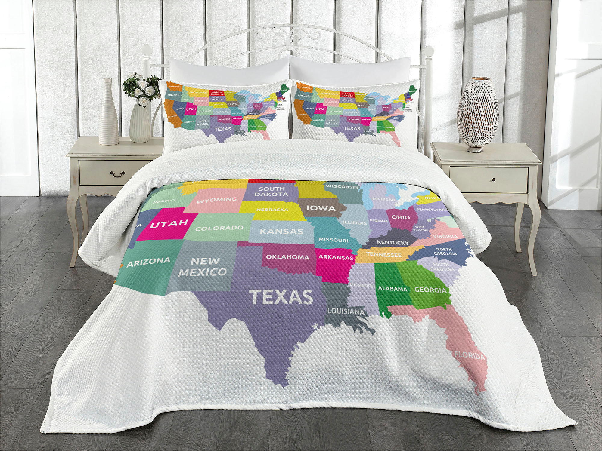 Ambesonne Map Bedspread Set USA Map Colorful States Multicolor | Wayfair