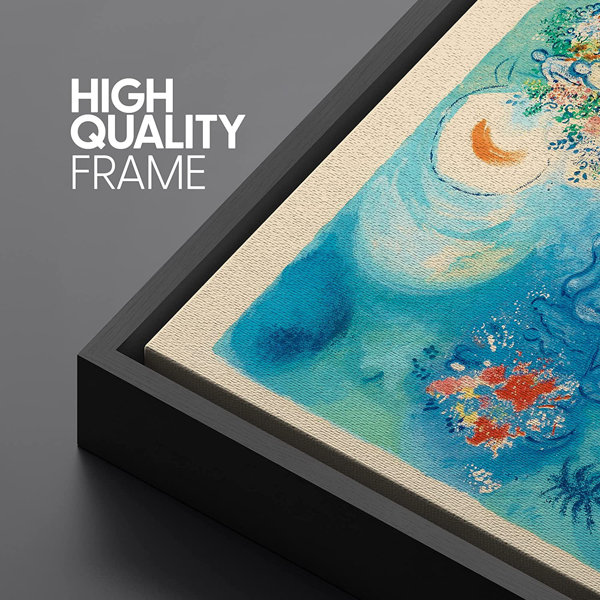 SIGNLEADER Framed Canvas Print Wall Art Chagall Crescent Moon Pastel ...