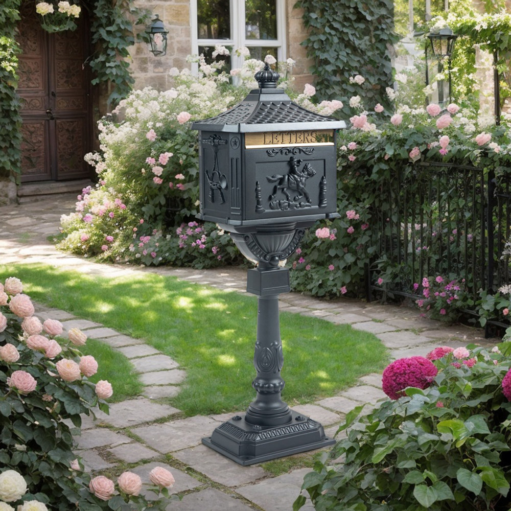 iYofe Cast Aluminum Mailbox With Post, Heavy Duty Postal Mail Box W/ 2 ...