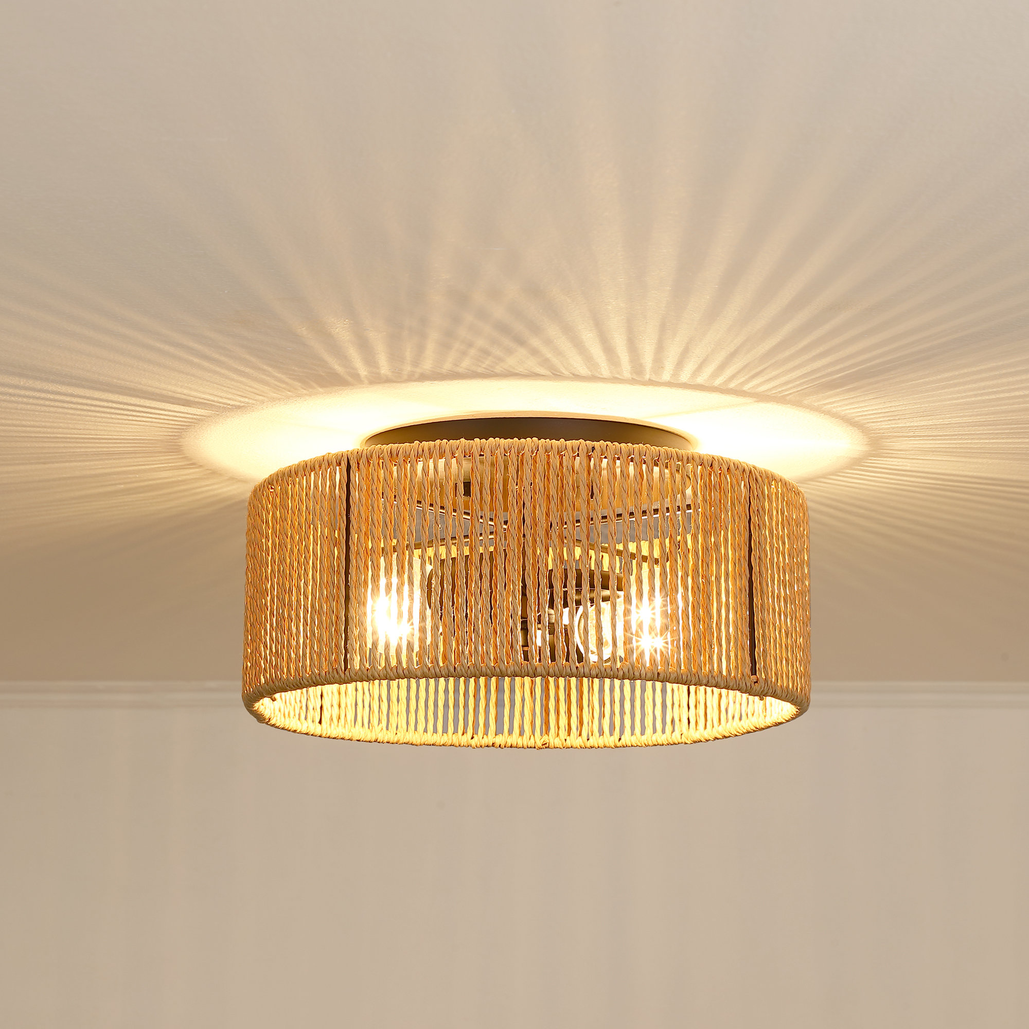 Bay Isle Home™ 2-light 12in" Ceiling Light with Paper Rattan Shade ...