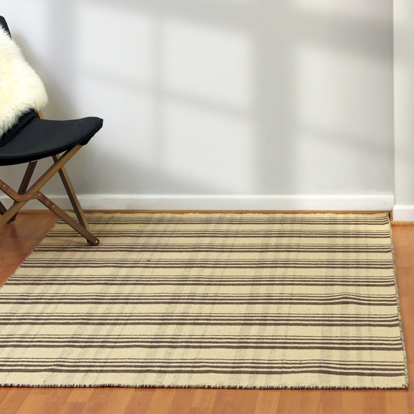 August Grove® Pickering Plaid Handwoven Wool/Cotton Beige/Charcoal Area ...