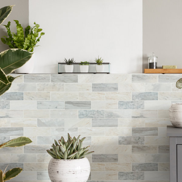 Ackland Angora Auralie Subway 12 in. x 12 in. Polished Marble Mosaic ...