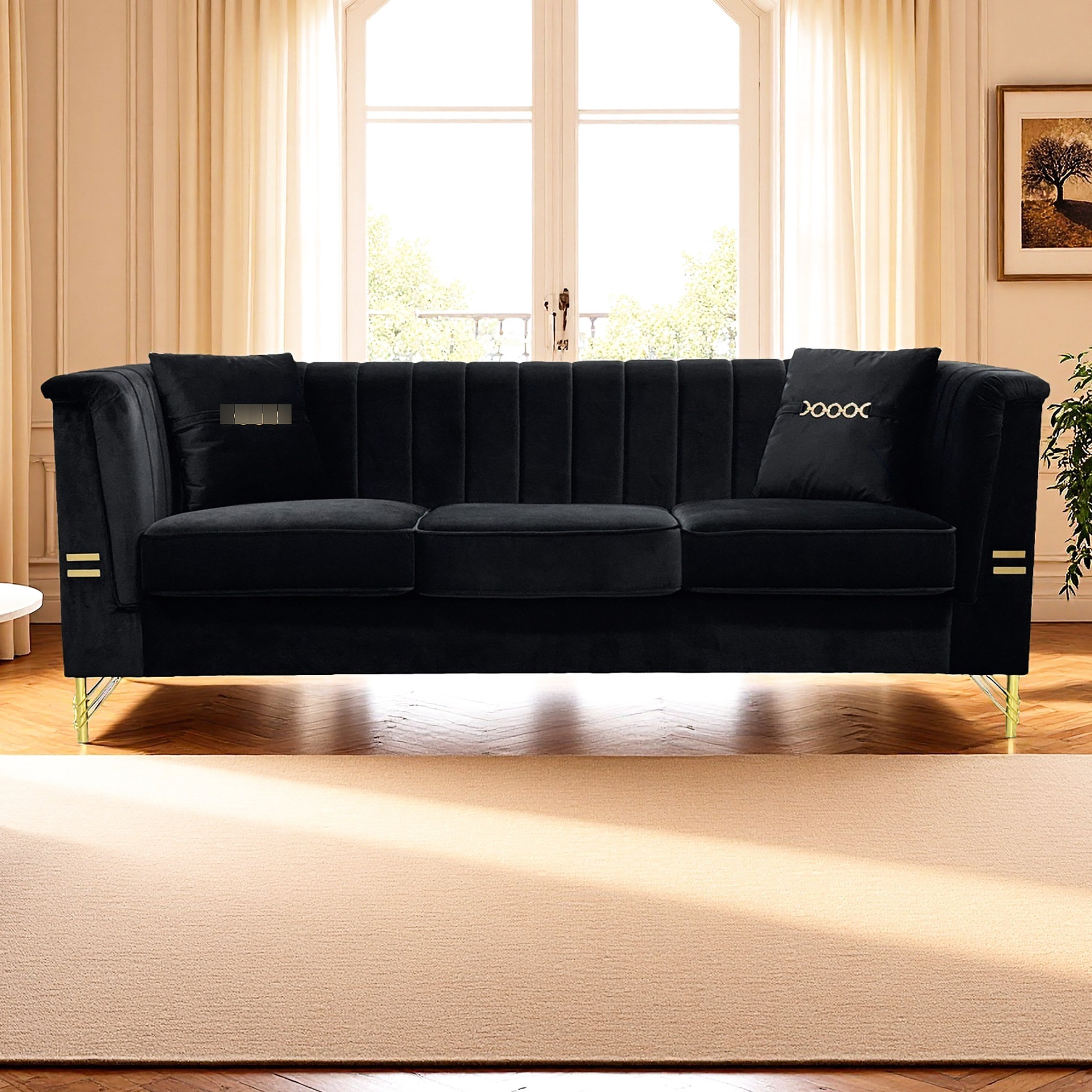 Latitude Run® , 3, Modern Velvet, Couch, 2 Pillows, Compressed High ...