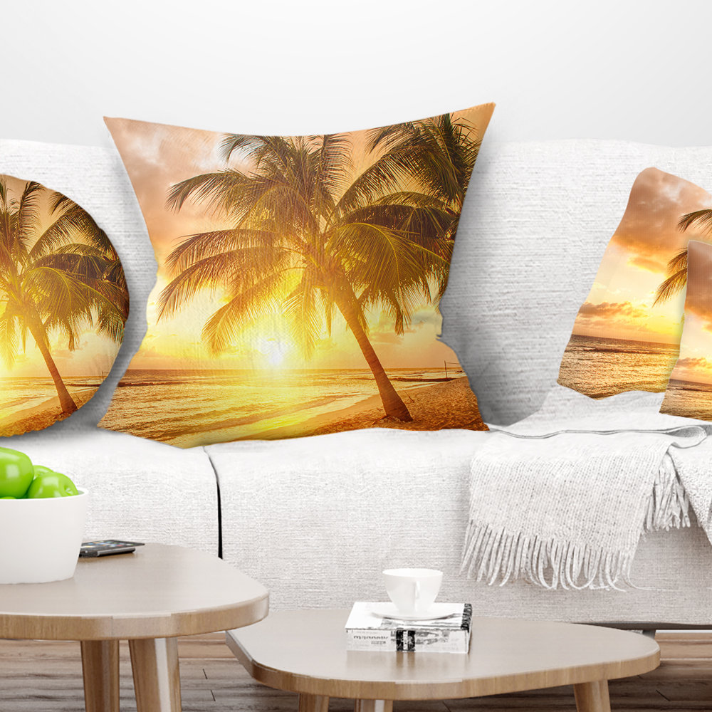 Design Art Seascape Bright Sunset at Barbados Island Pillow | Wayfair