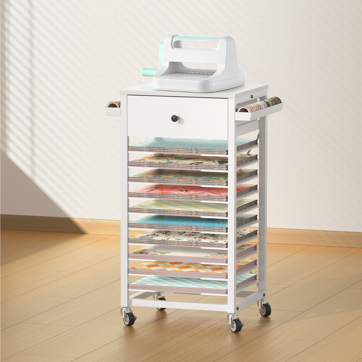 Rebrilliant Marshanna 12 x 12 Paper Storage Cart Crafting Table 10 Tier ...