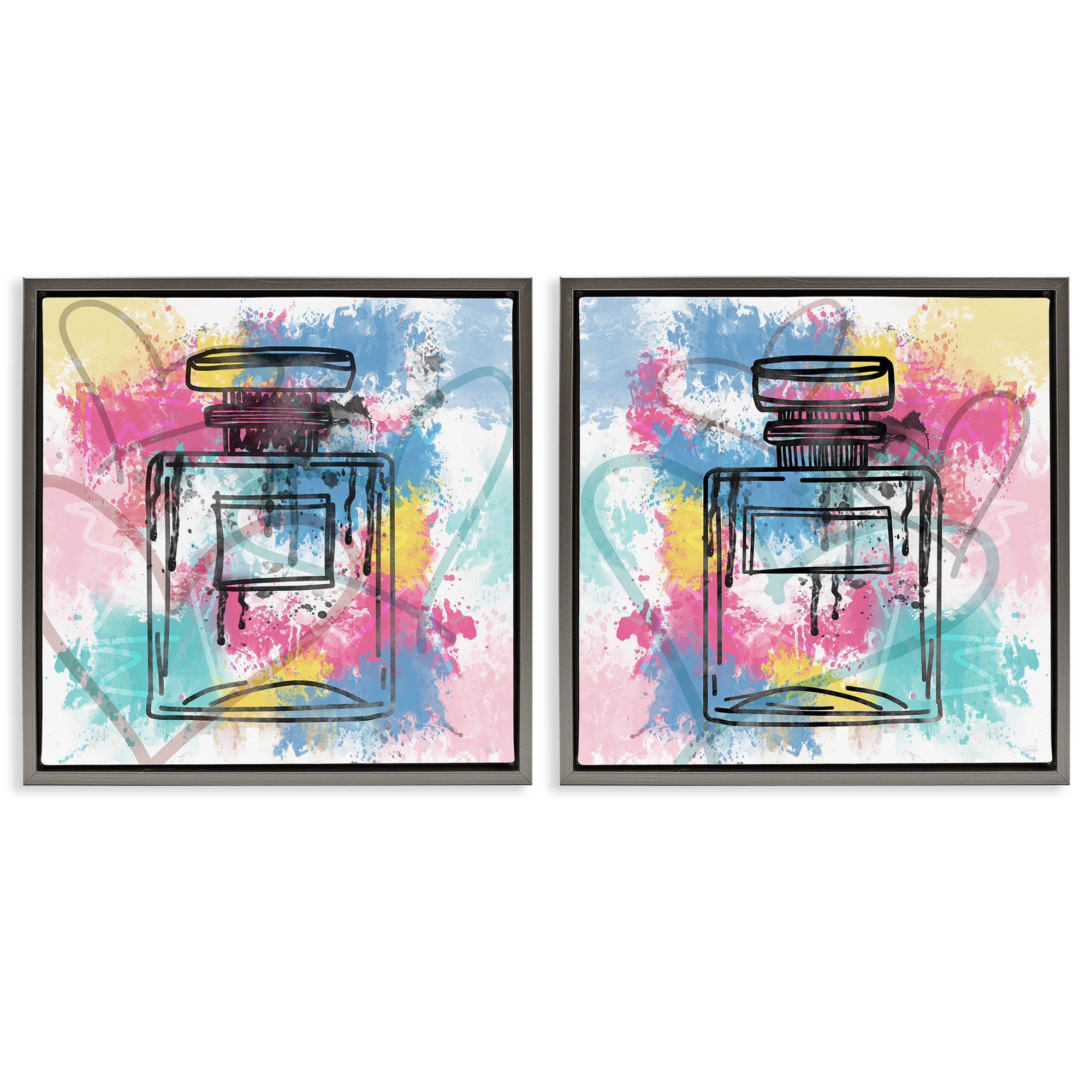 Lark Manor™ Modern Hearts & Perfume 2 PC Framed Floater Canvas Set by ...