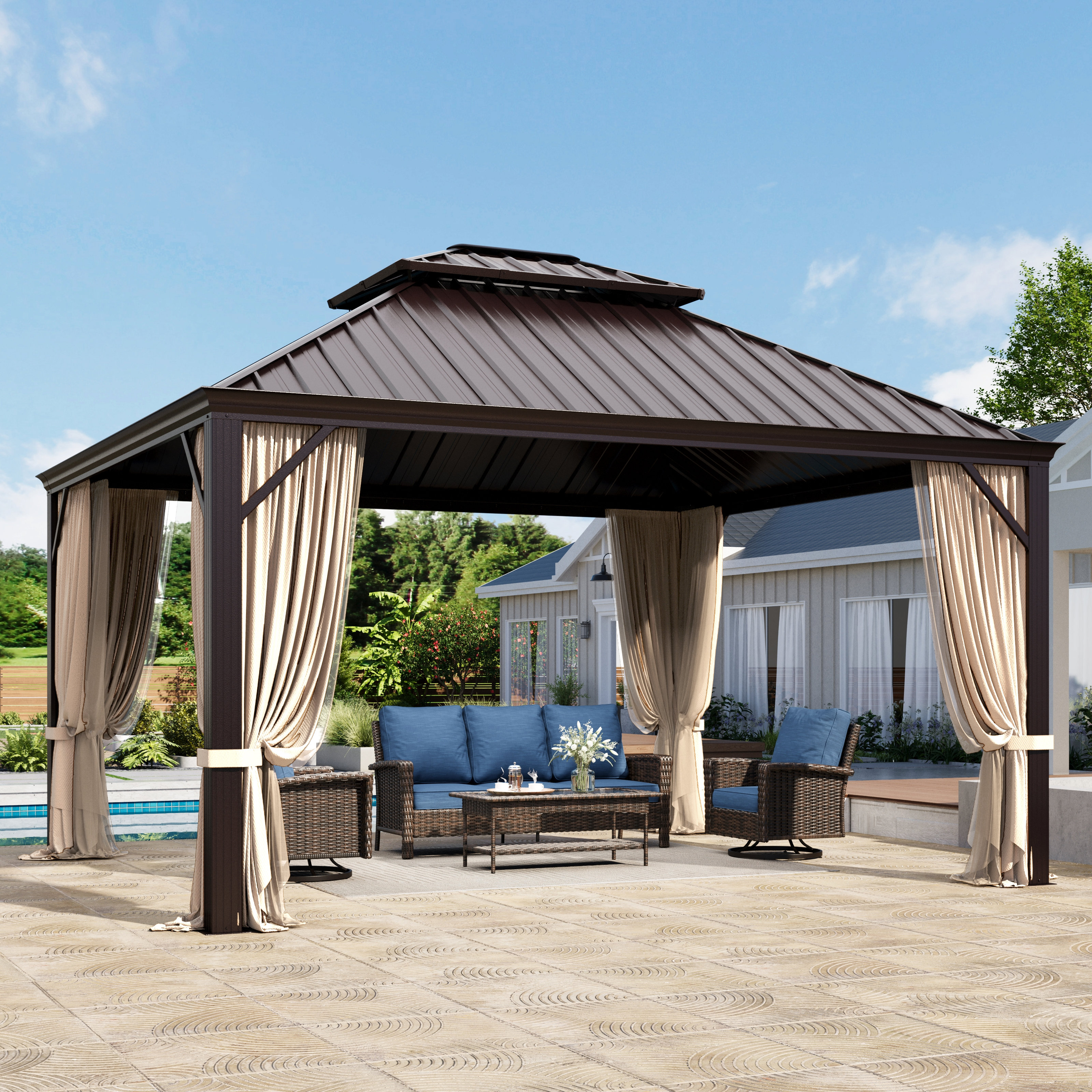 Alphamarts 12x14 Double-roofed Aluminum Patio Gazebo | Wayfair