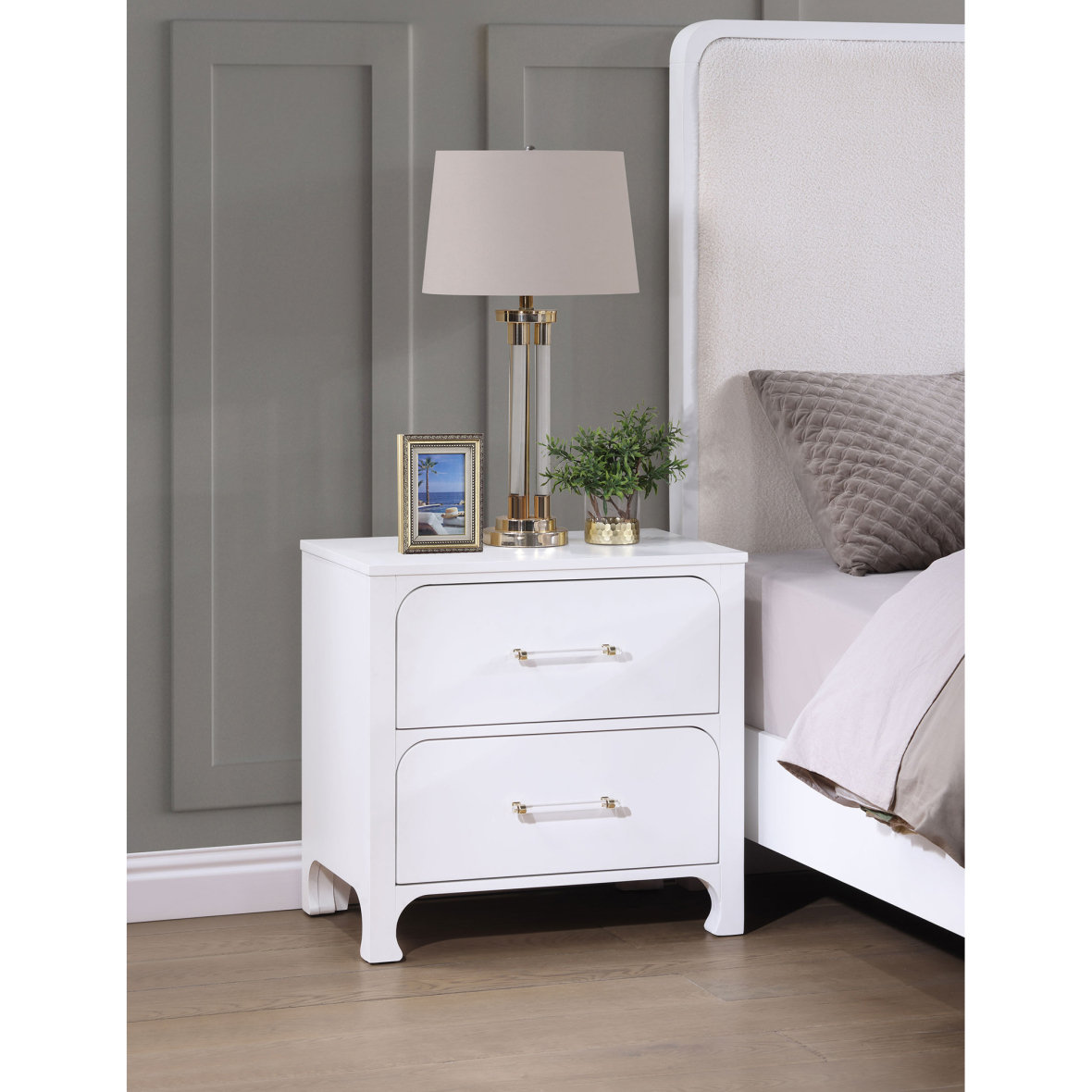 Ebern Designs Helena Pearl White 2-Drawer Nightstand - Wayfair Canada