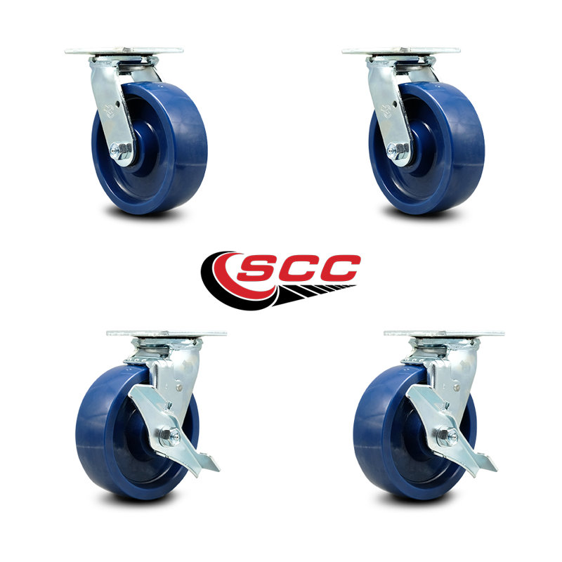 Service Caster Solid Polyurethane Swivel Caster Set with Ball Bearing 2 ...