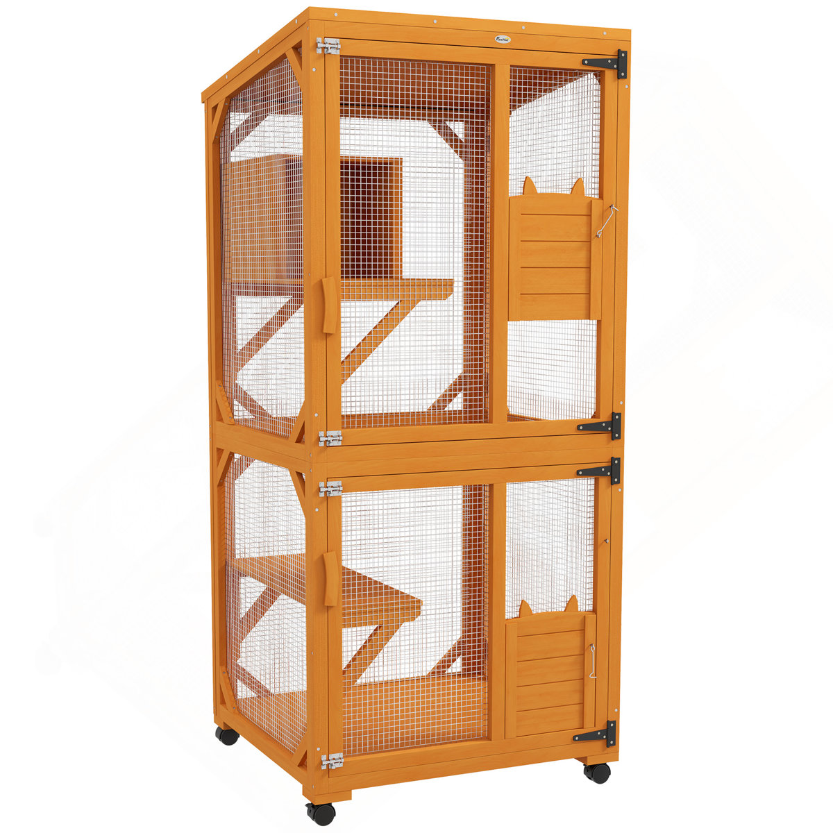 Walton Large Cat House With High-Up Resting Box, 71" Wooden Catio With ...