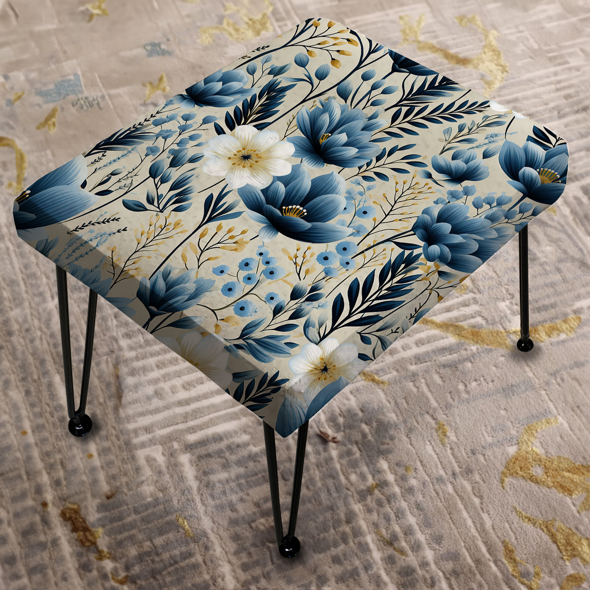 Design Art Blue Meadow Floral Pattern I - Floral Rectangle Ottoman ...